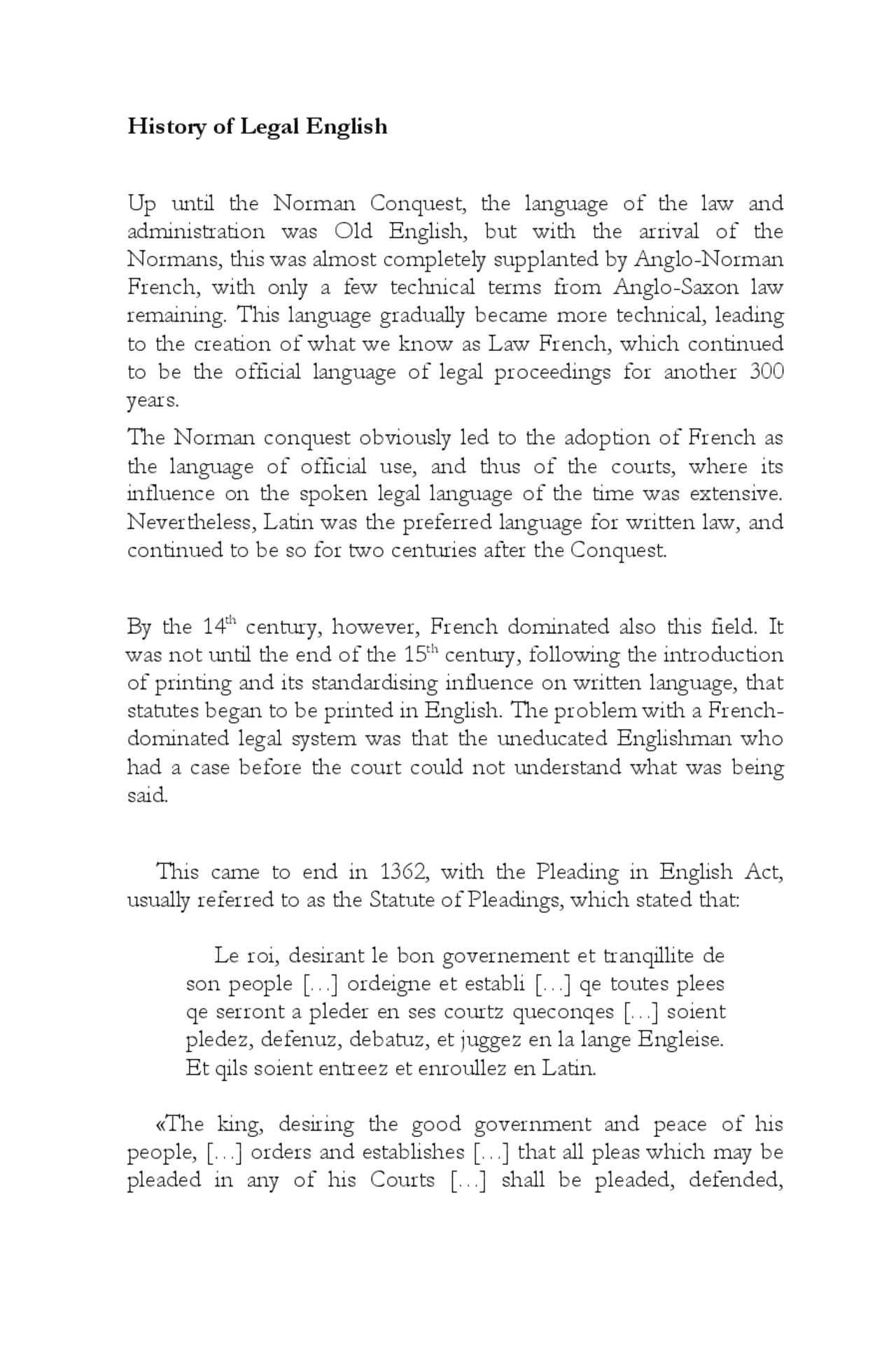 History of legal english - Docsity