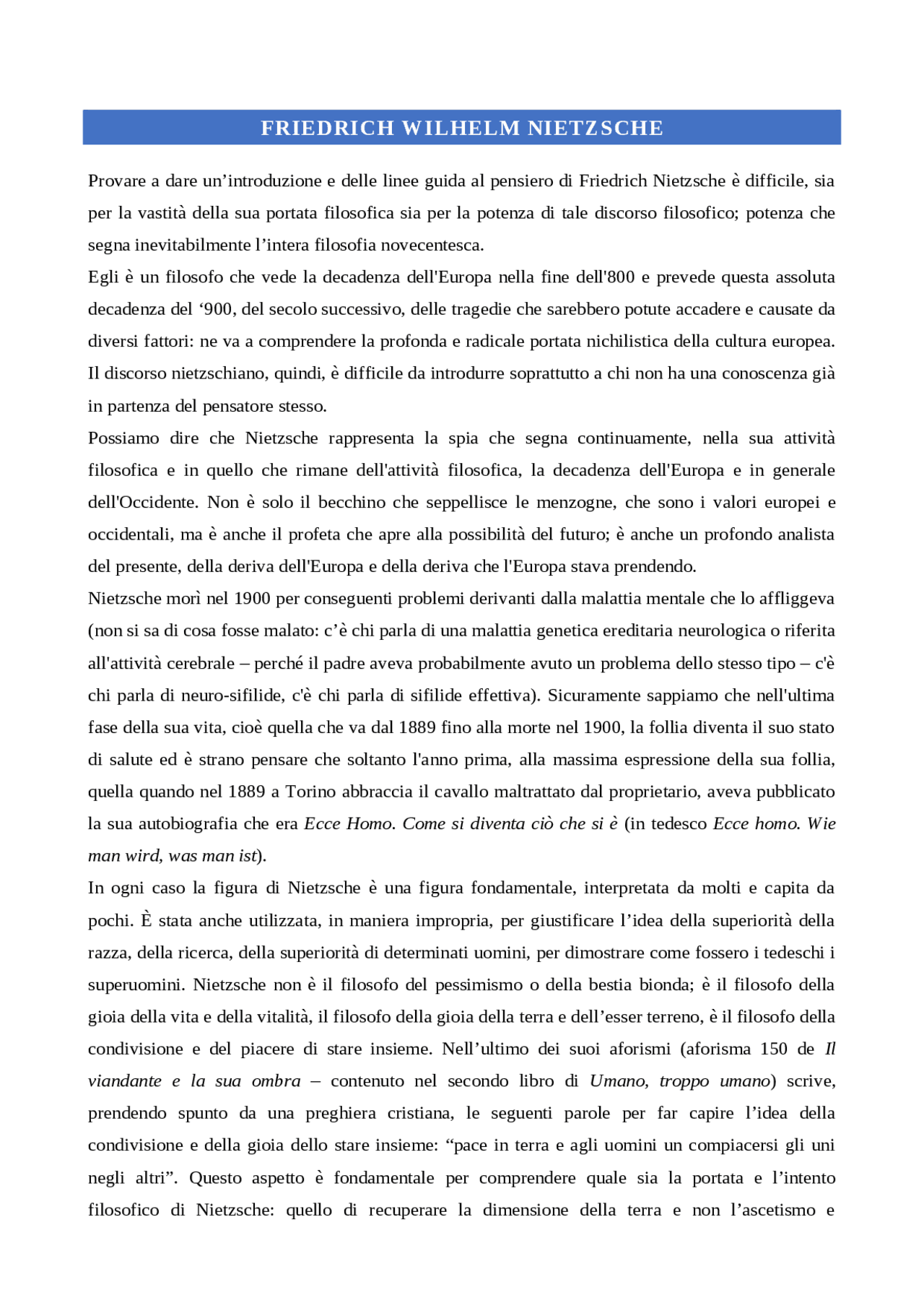 Friedrich Wilhelm Nietzsche Docsity