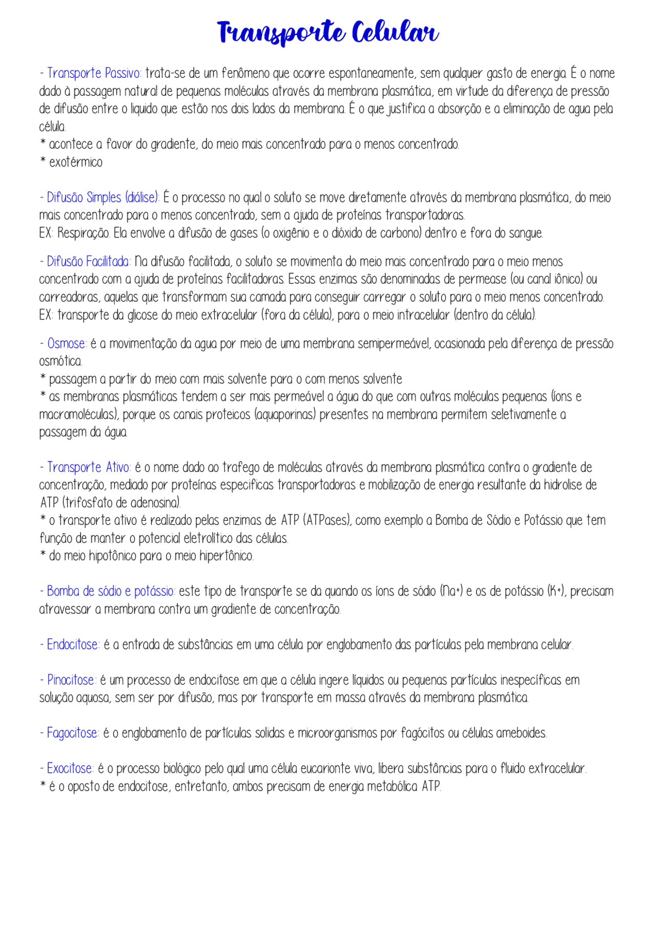 Citologia Transporte Celular Docsity