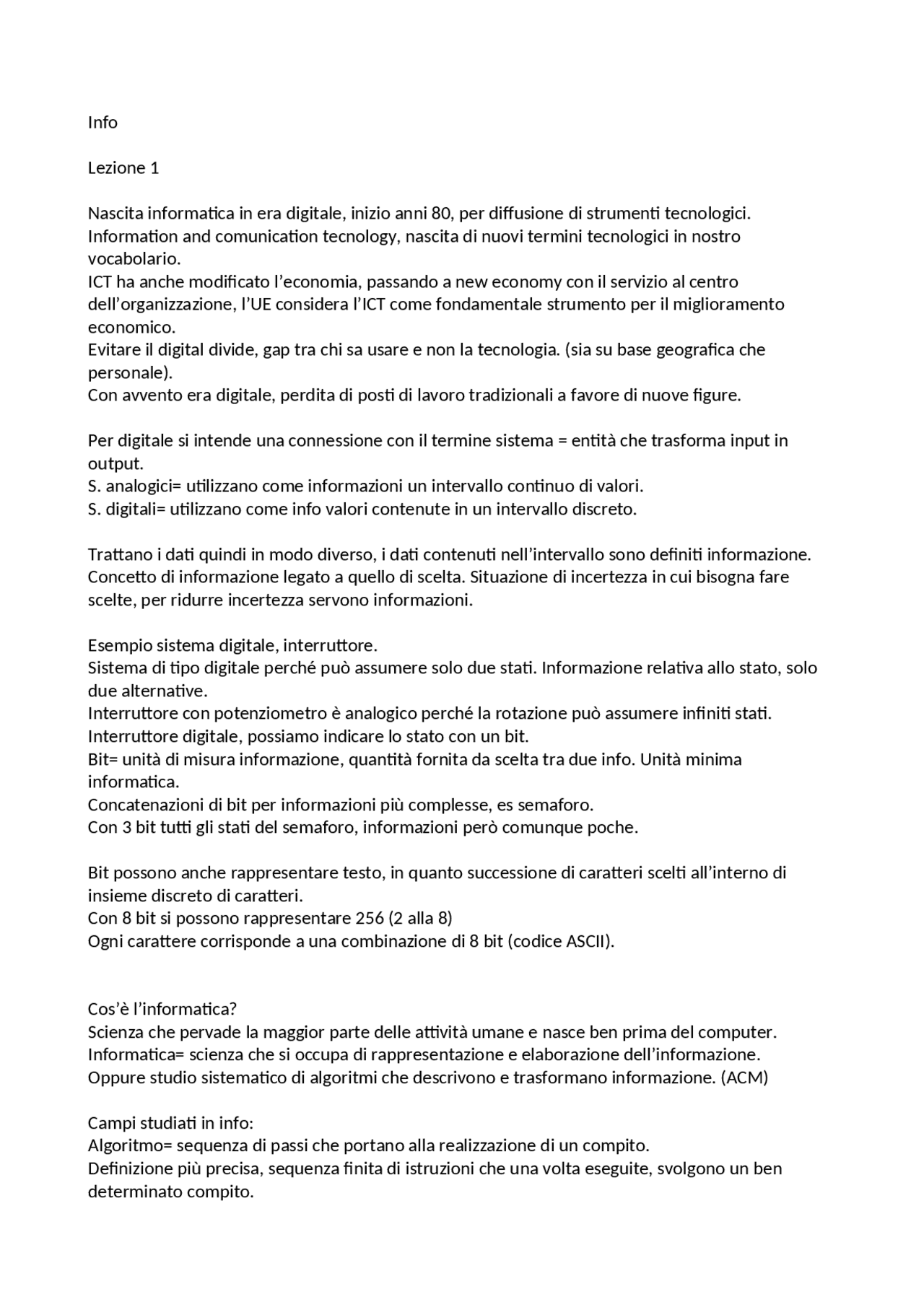 Riassunto Prime Unità Docsity