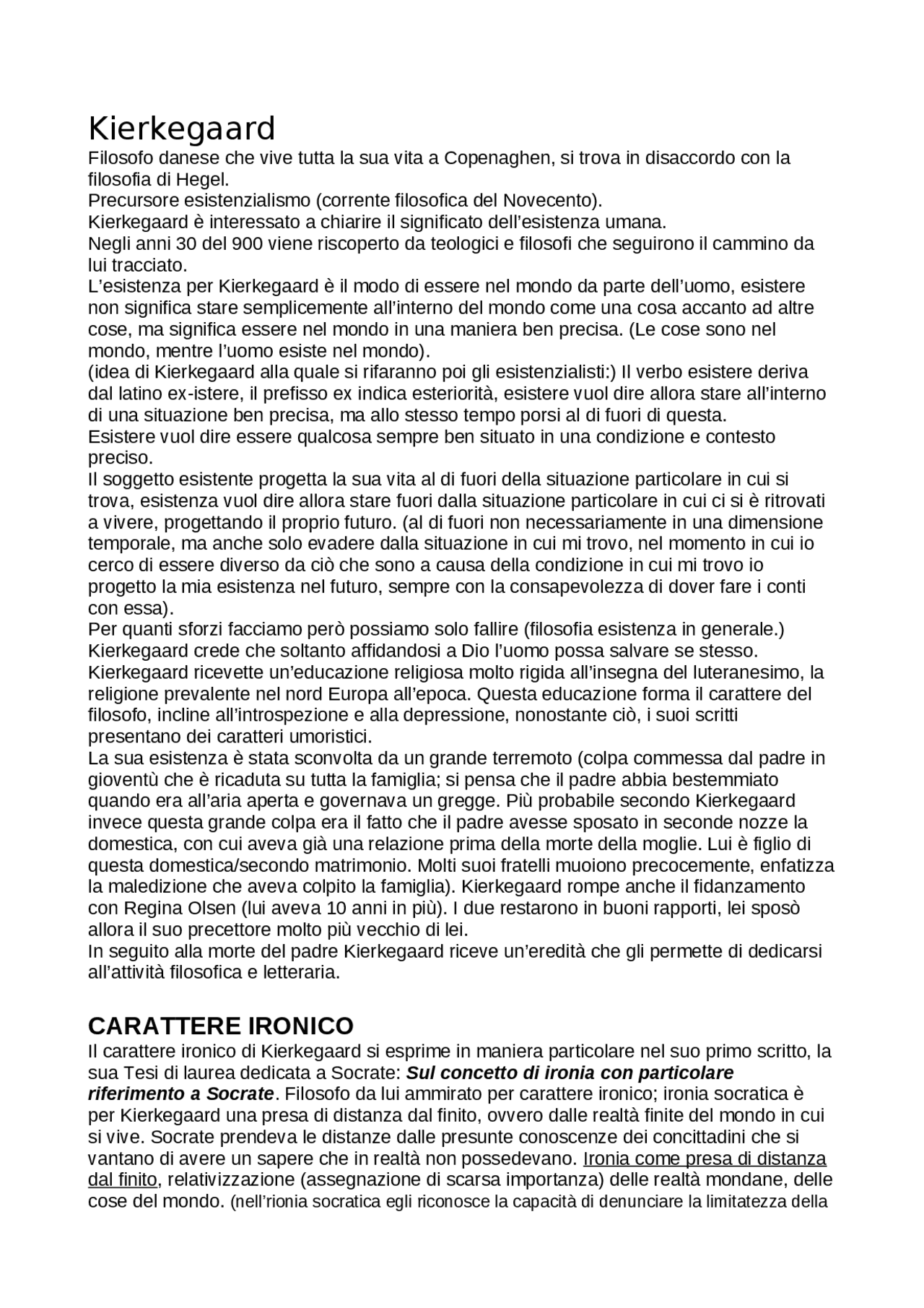 Riassunto Kierkegaard Docsity
