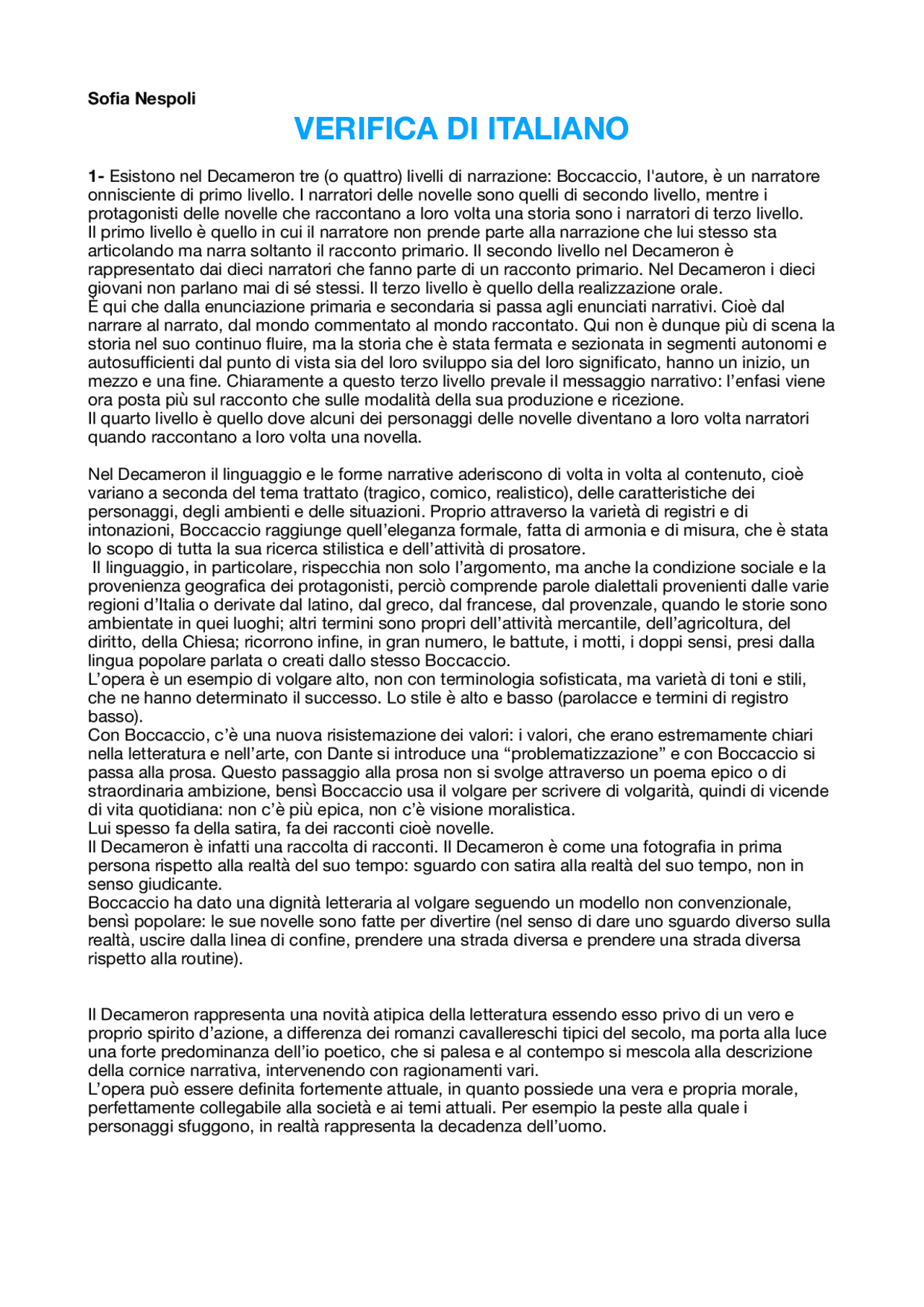 Verifica di italiani terza liceo | Prove d'esame di Italiano | Docsity