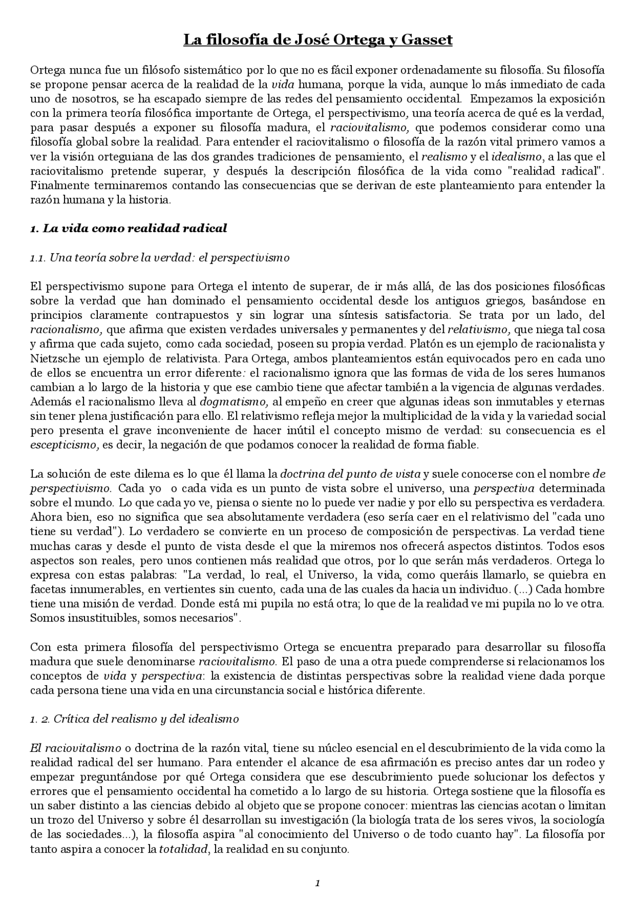 Filosofia Ortega Y Gasset Docsity