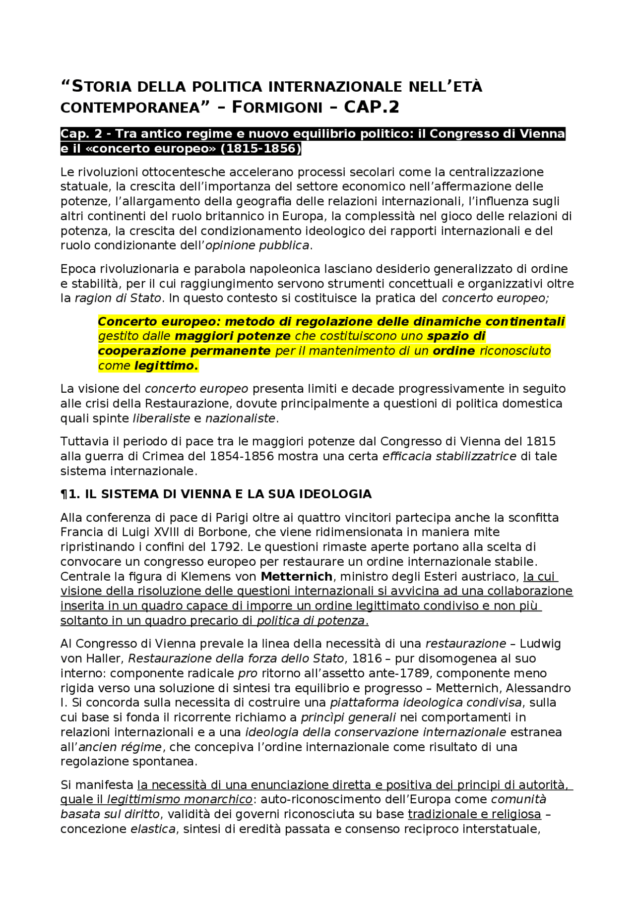 Riassunto Per Paragrafi Del Secondo Capitolo Del Libro Di Formigoni