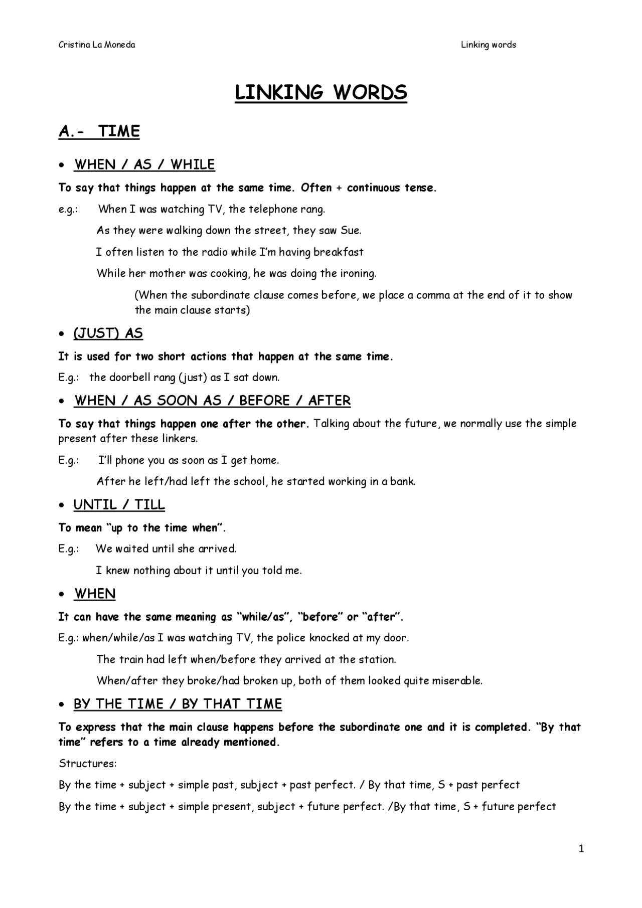 List of linking words - Docsity