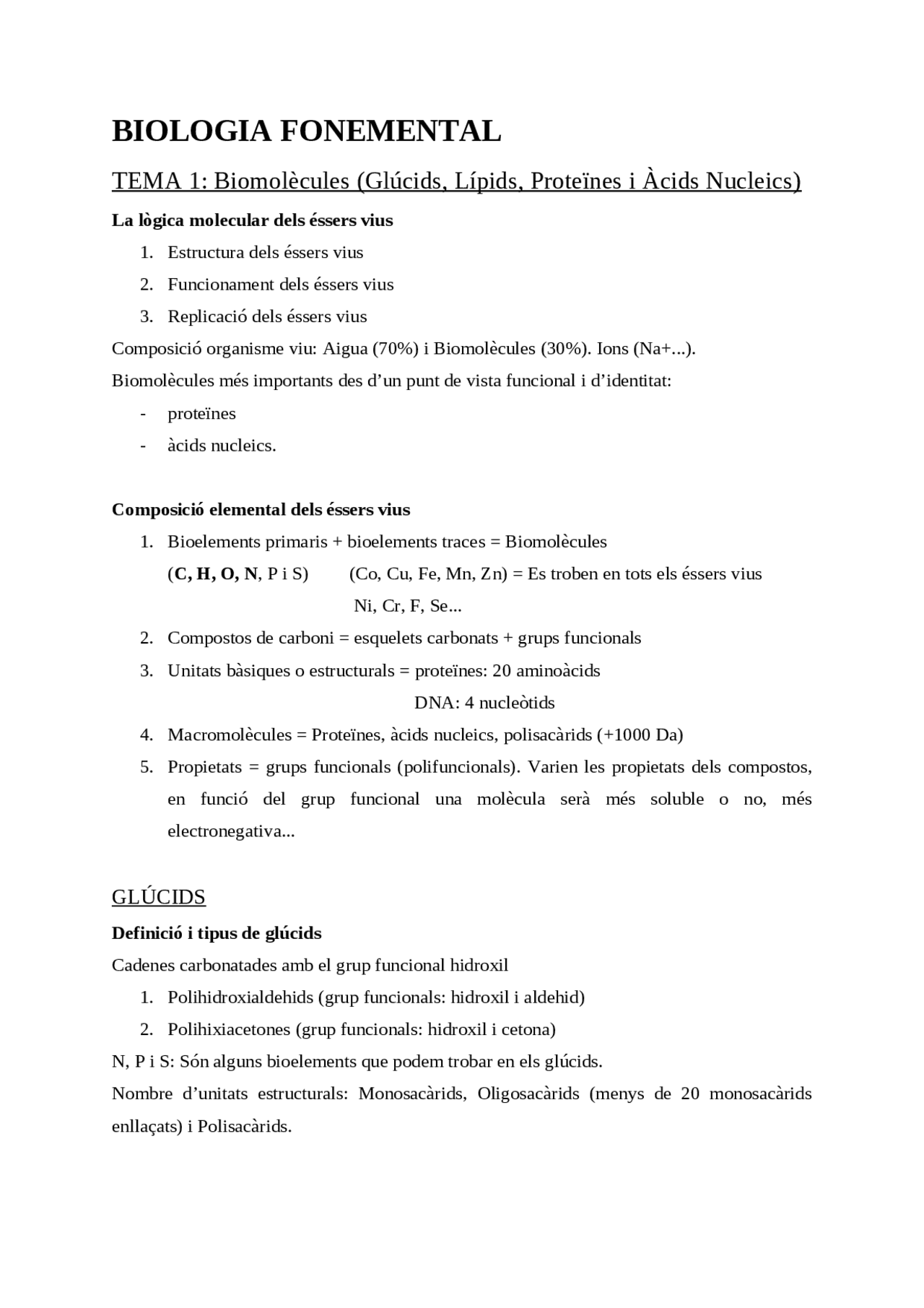 Bio Fonamental Tema 1 I 2 Docsity