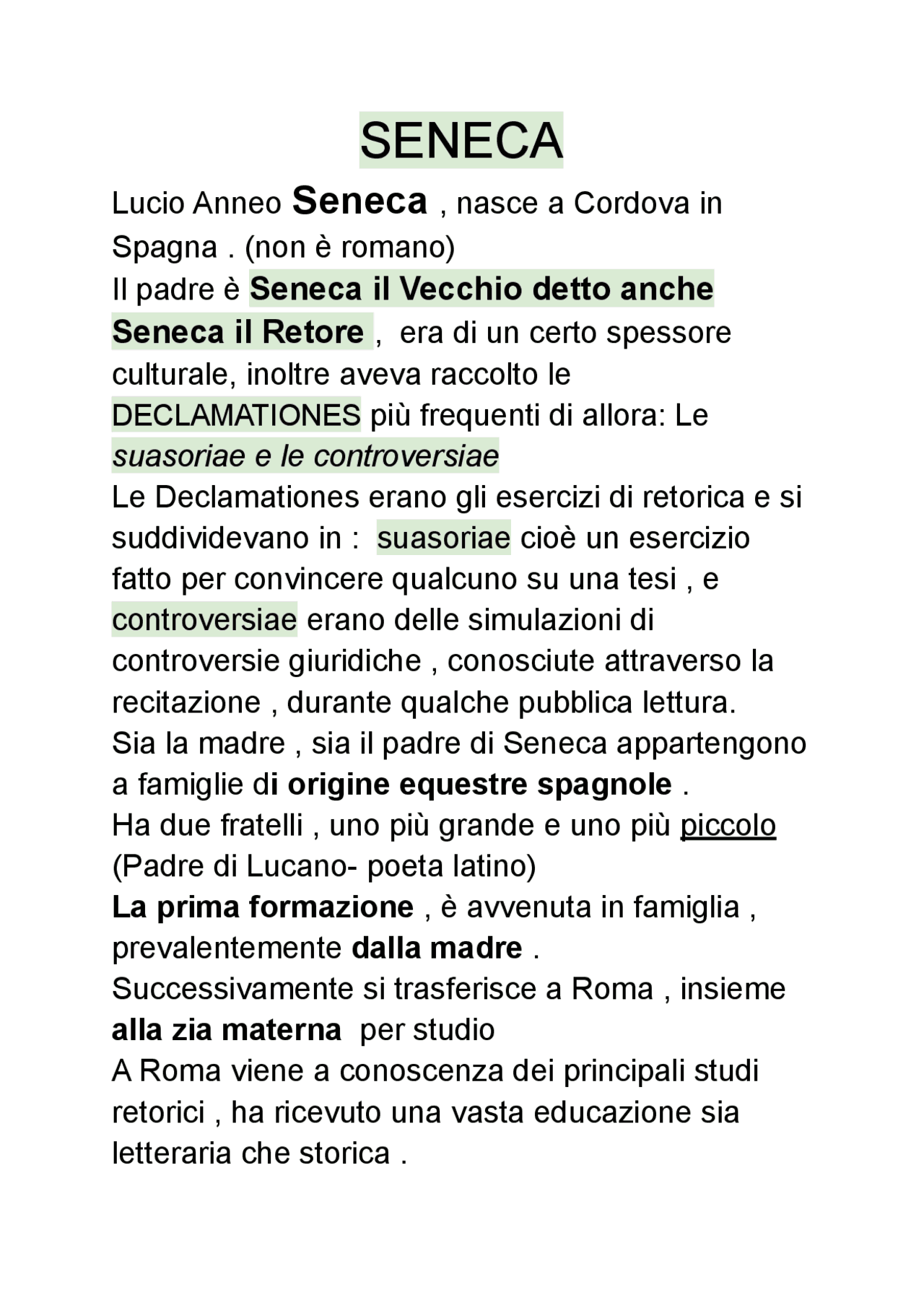 Appunti Di Latino Sulla Vita Di Seneca Docsity