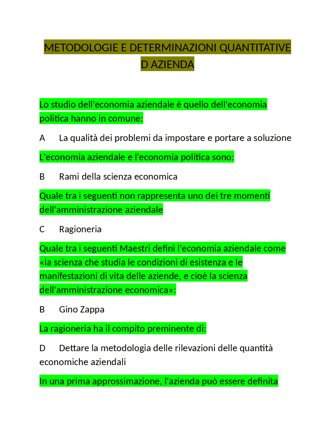 Test Domande E Risposte Docsity