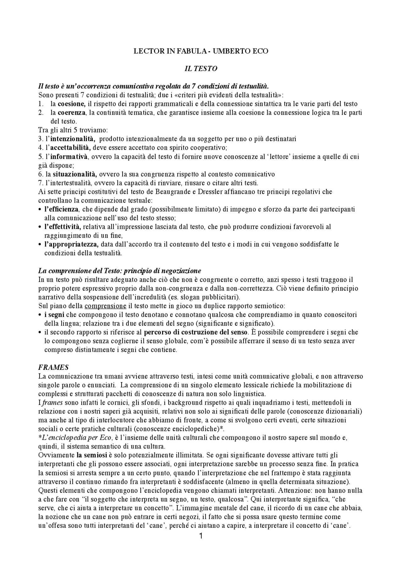 Lector In Fabula Di Umberto Eco Docsity