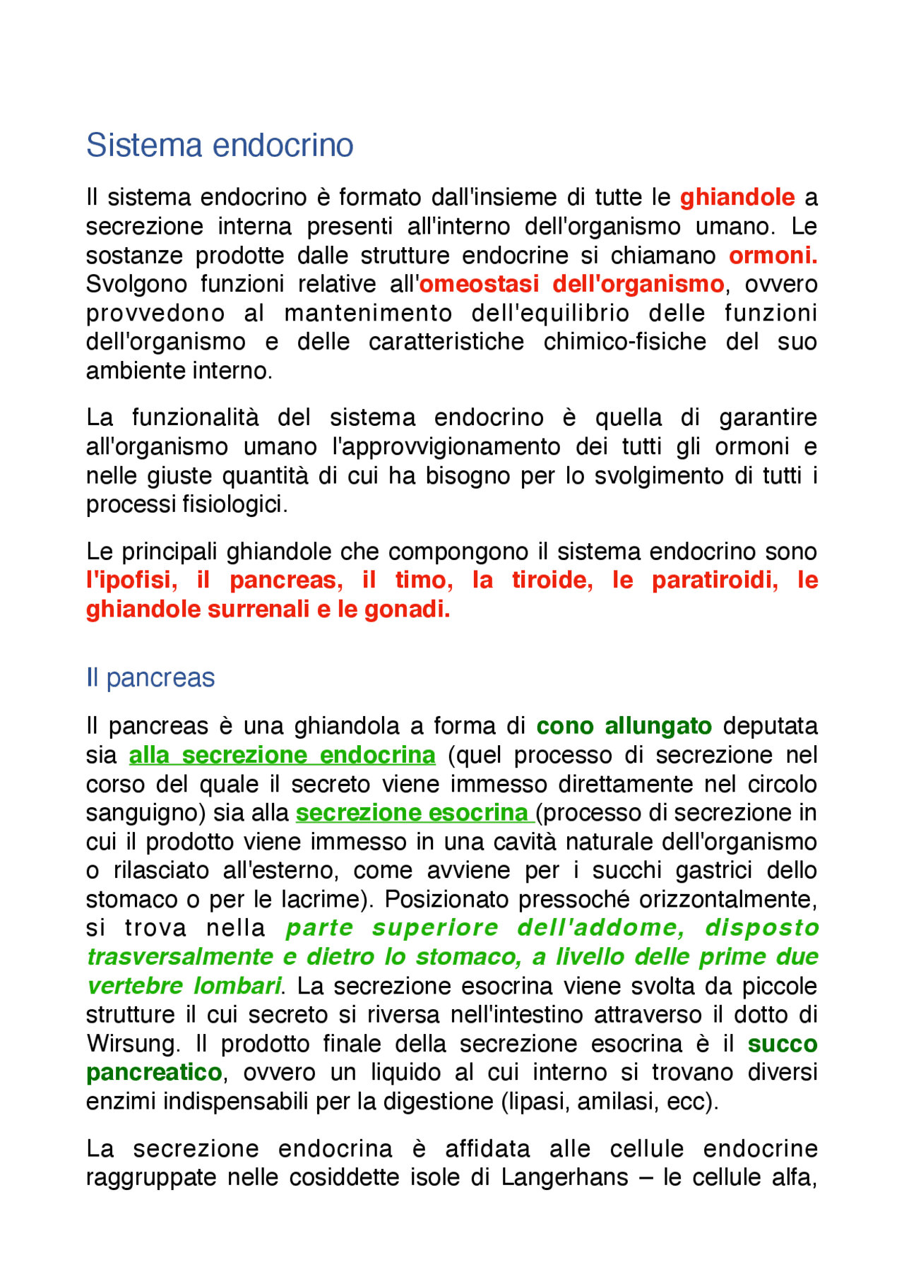 Il Sistema Endocrino Appunti Docsity