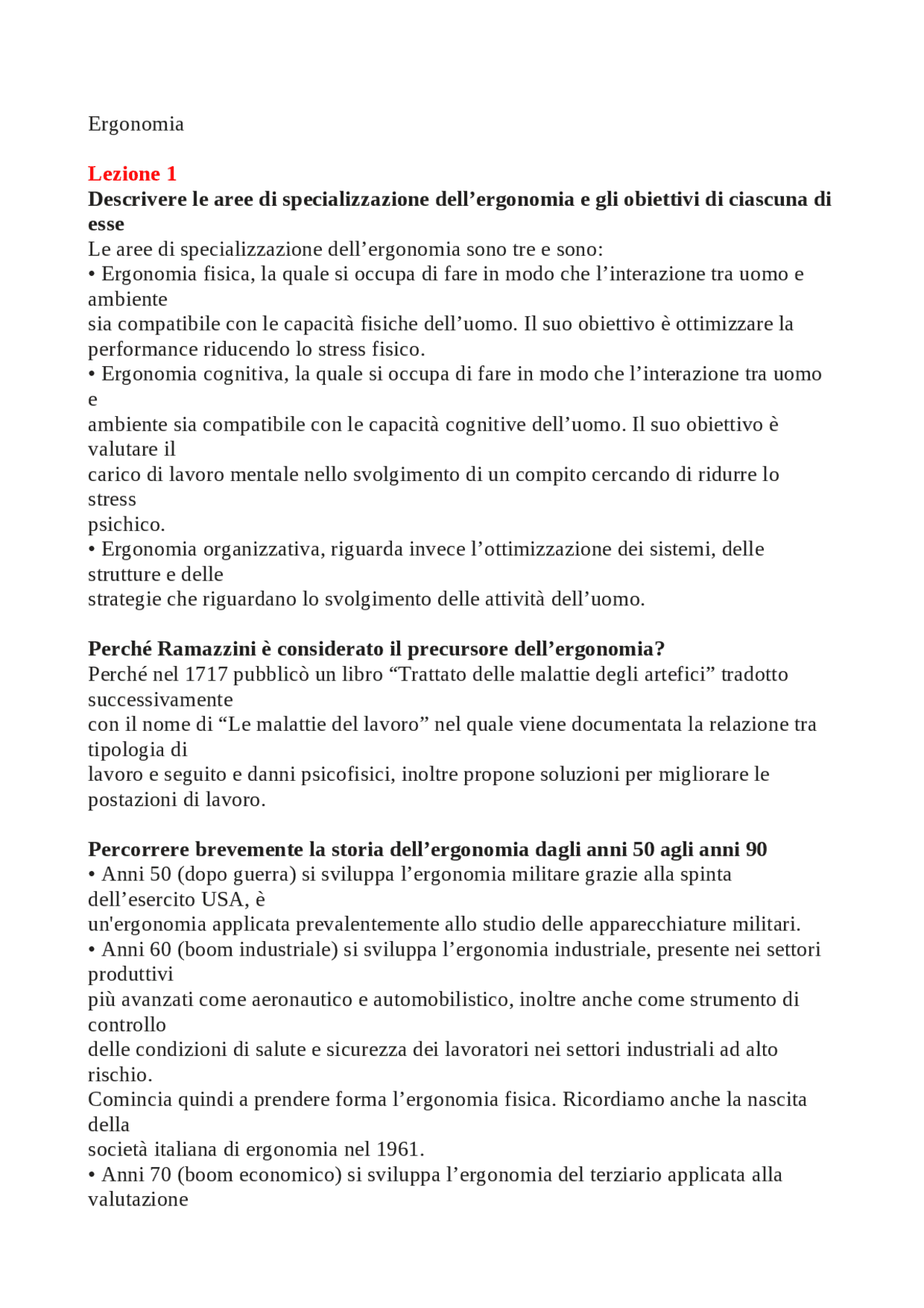 Domande Aperte Ergonomia Docsity