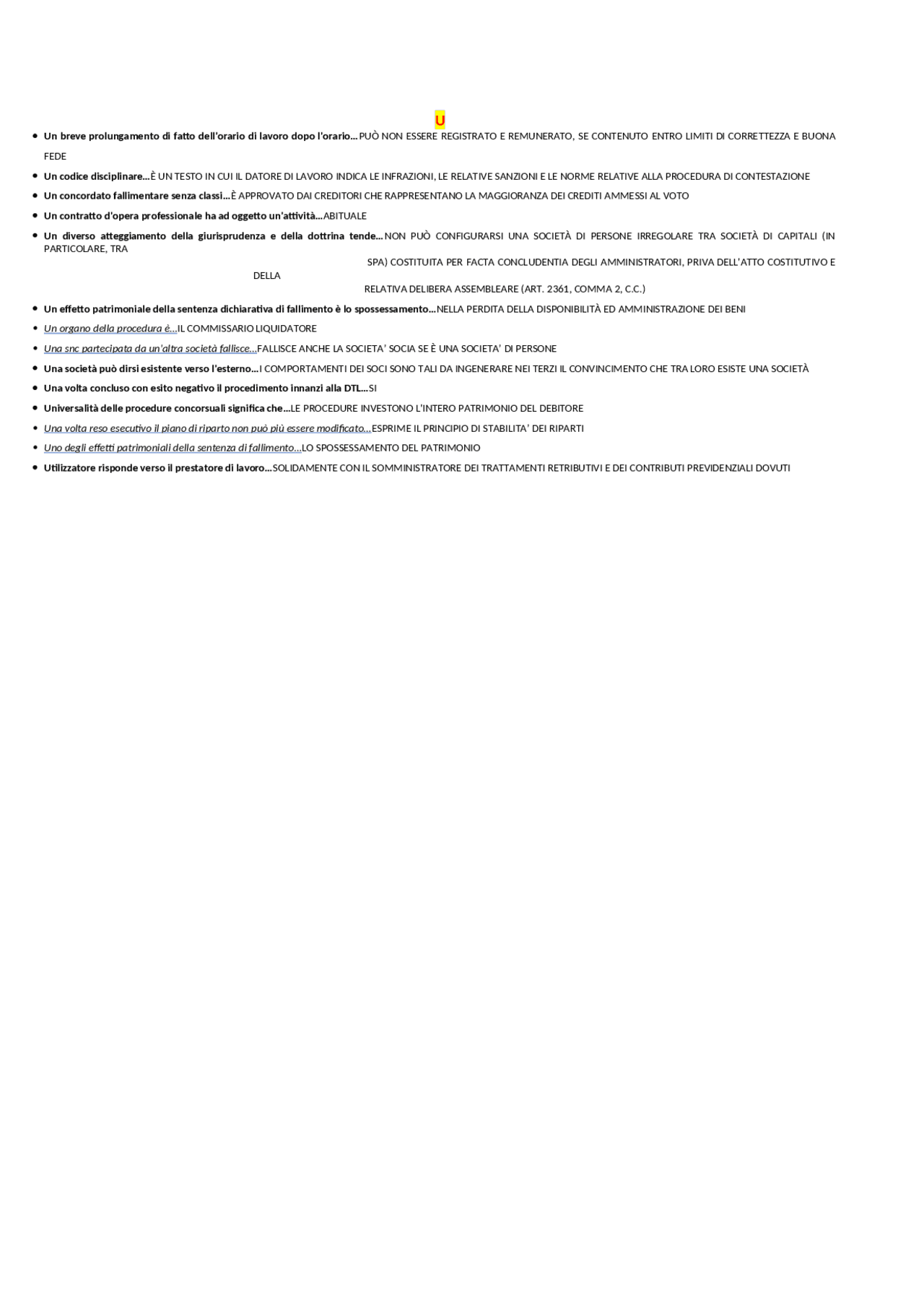 Test Diritto Fallimentare 2021 Docsity