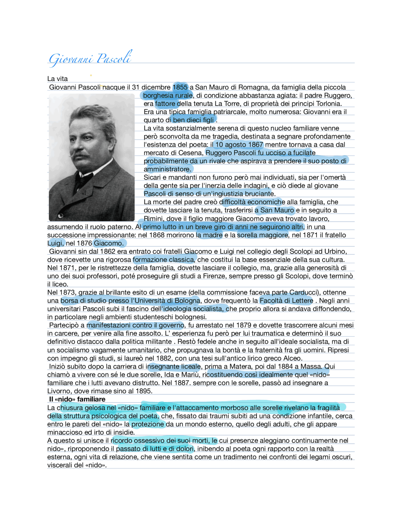 La Vita Di Giovanni Pascoli Docsity