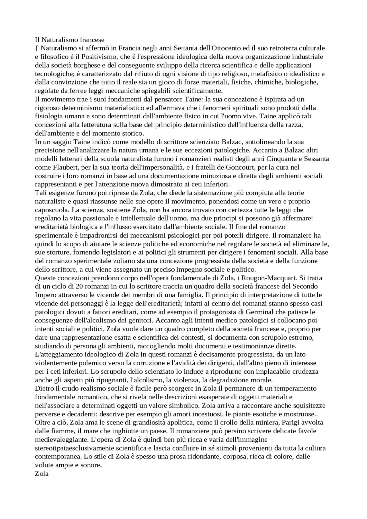 Naturalismo Francese E Oltre Docsity