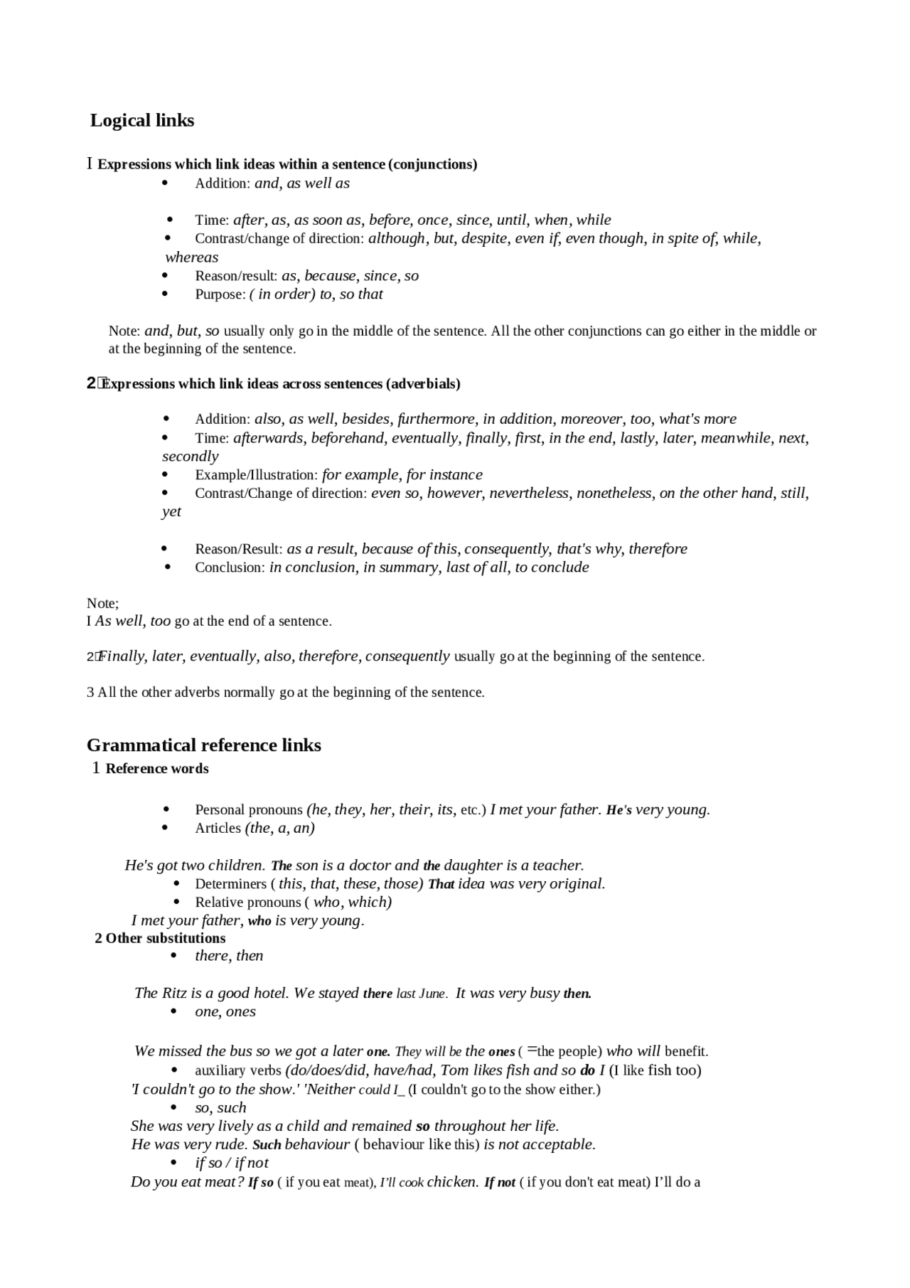 Logical links in inglese - Docsity