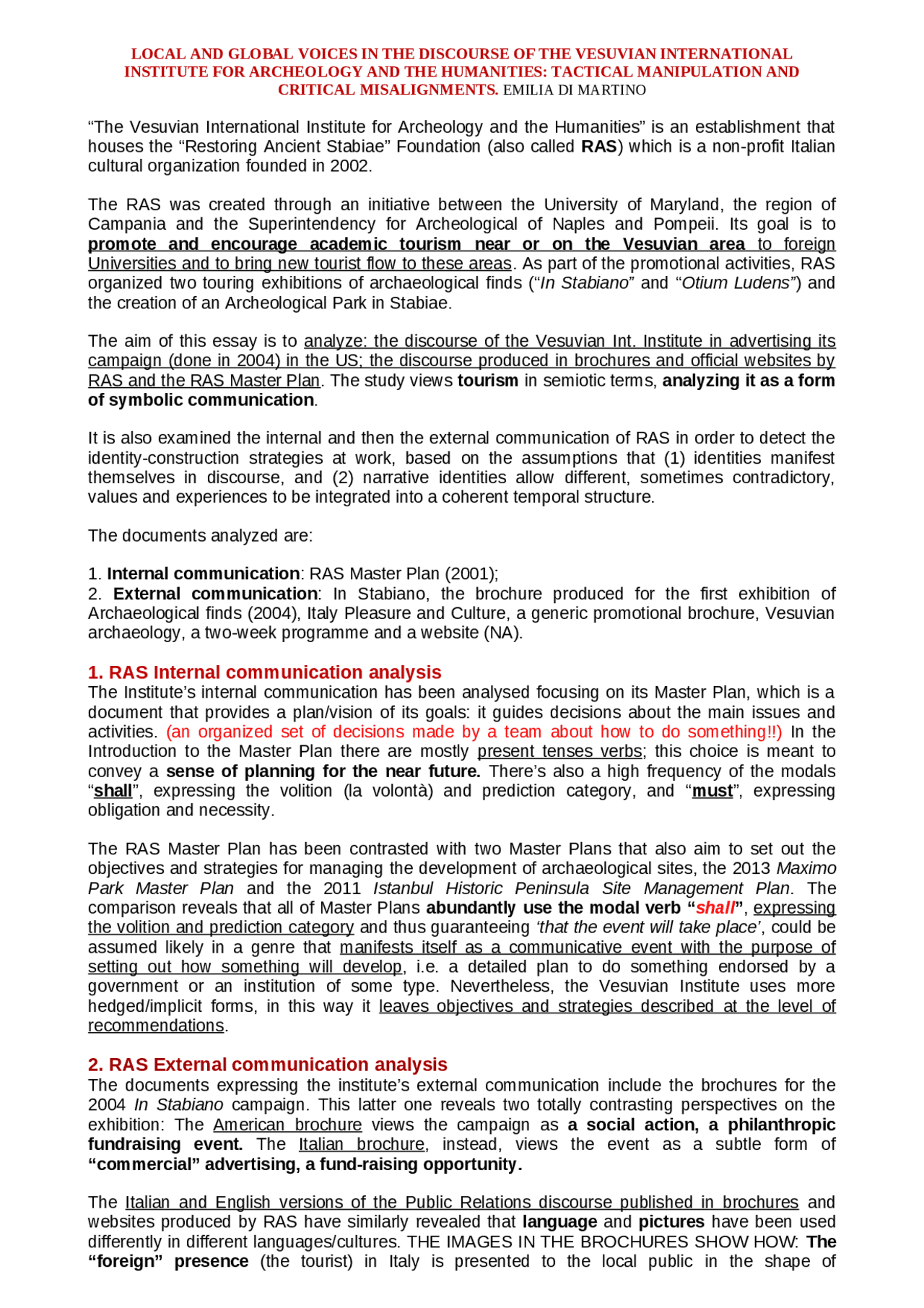 Sintesi -LOCAL AND GLOBAL VOICES IN THE DISCOURSE OF THE VESUVIAN ...