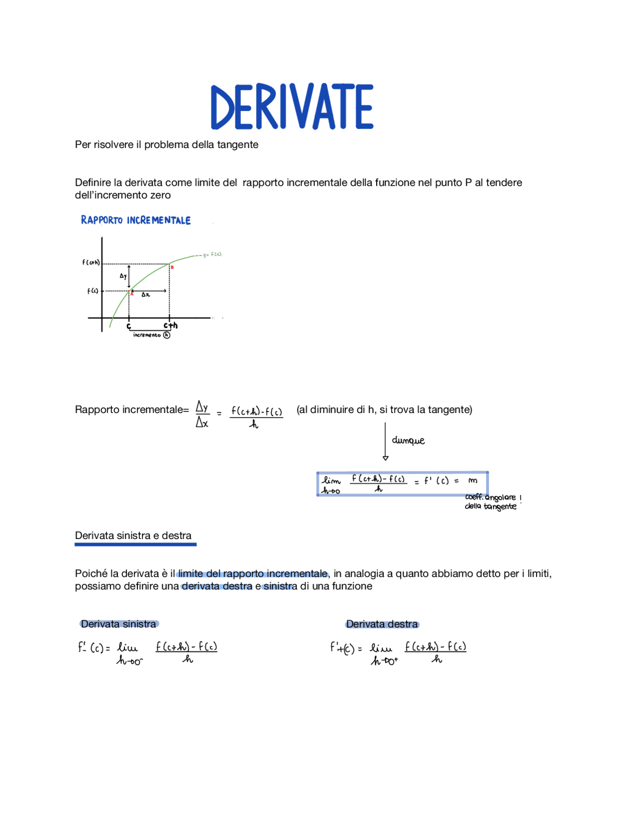 Funzioni e derivate, matematica 5 anno - Docsity