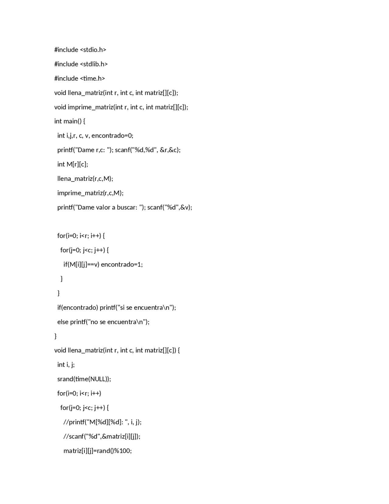 Programa en C para buscar un valor en una matriz | Ejercicios de ...