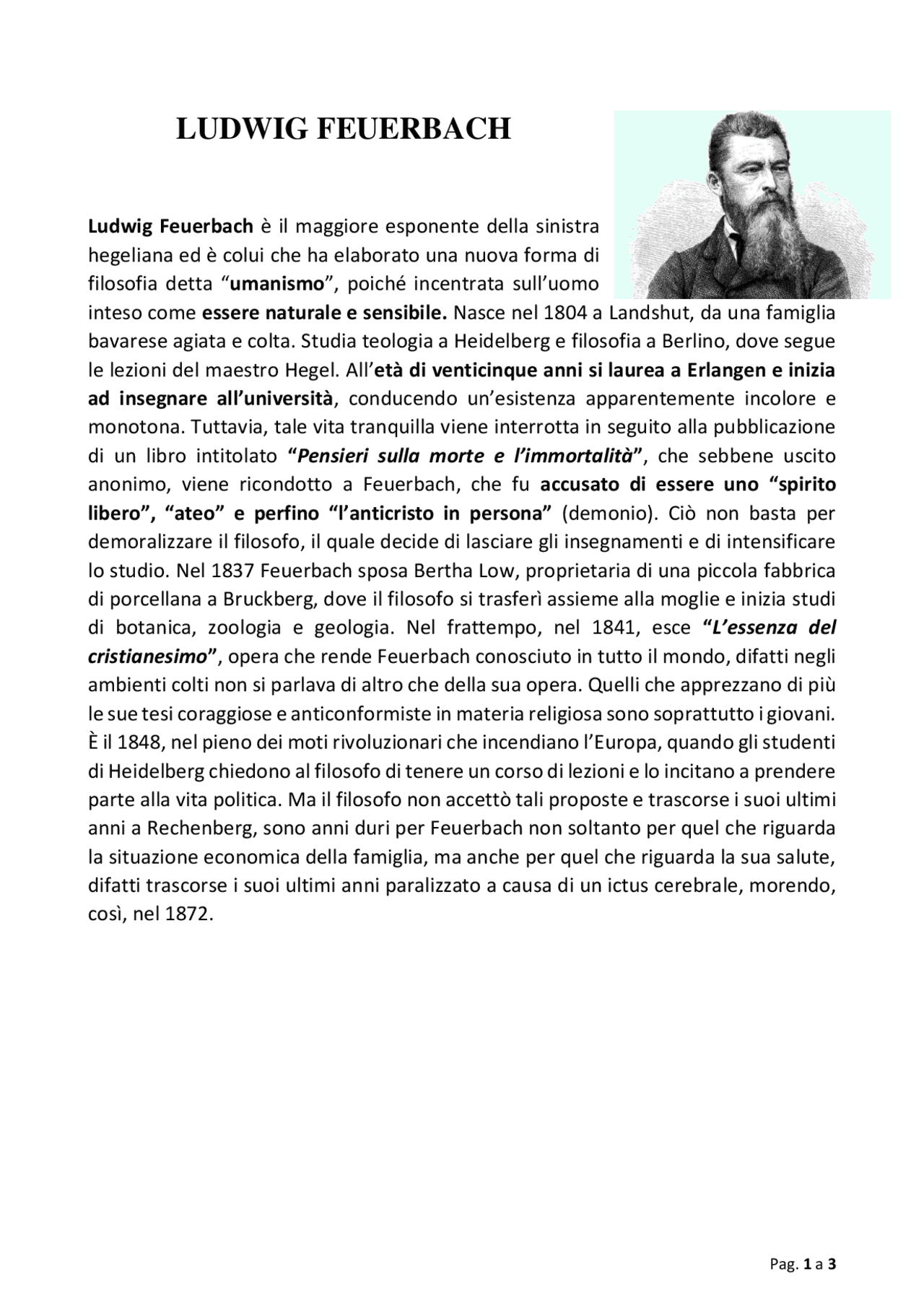 Ludwig Feuerbach filosofo - Docsity