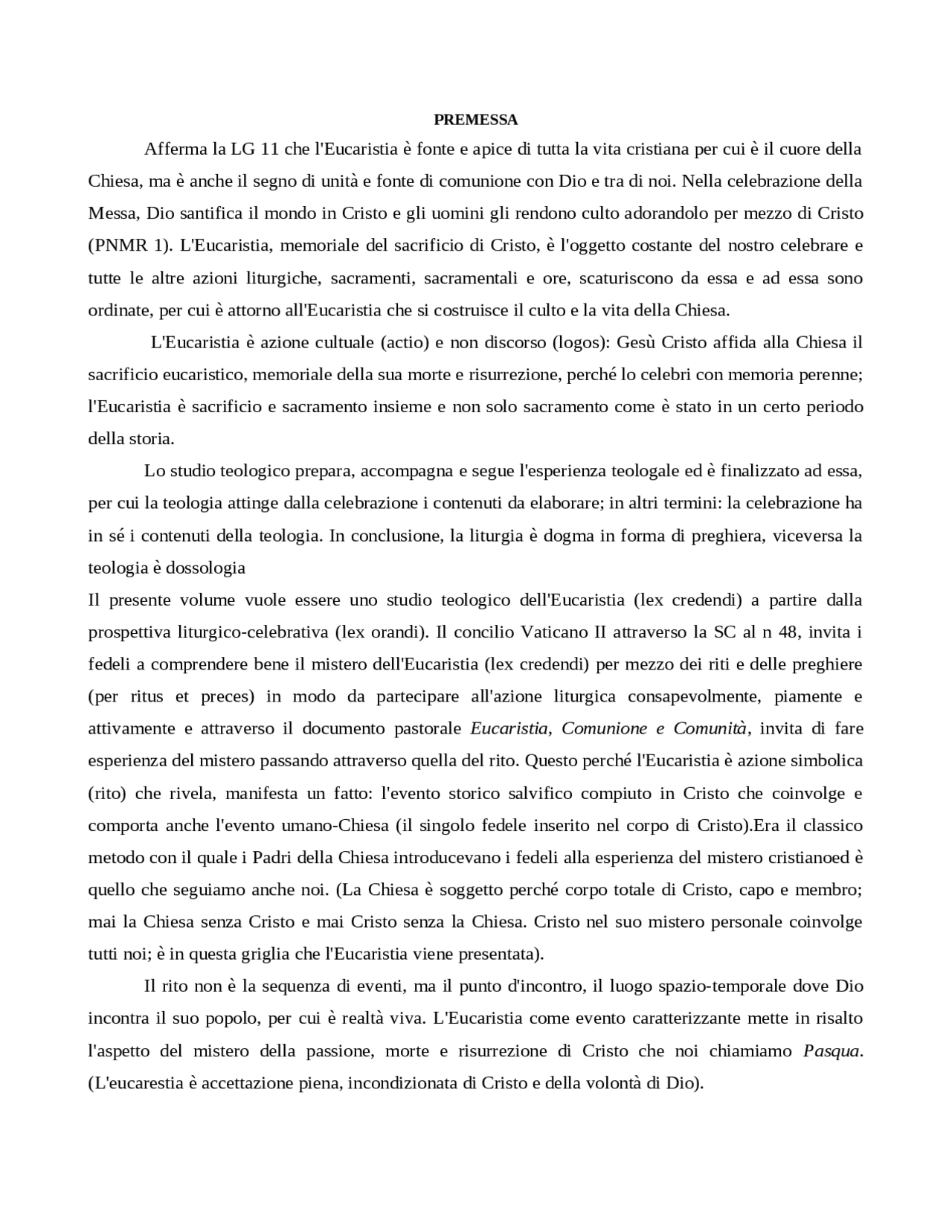 Introduzione Libro Conte Eucaristia Docsity