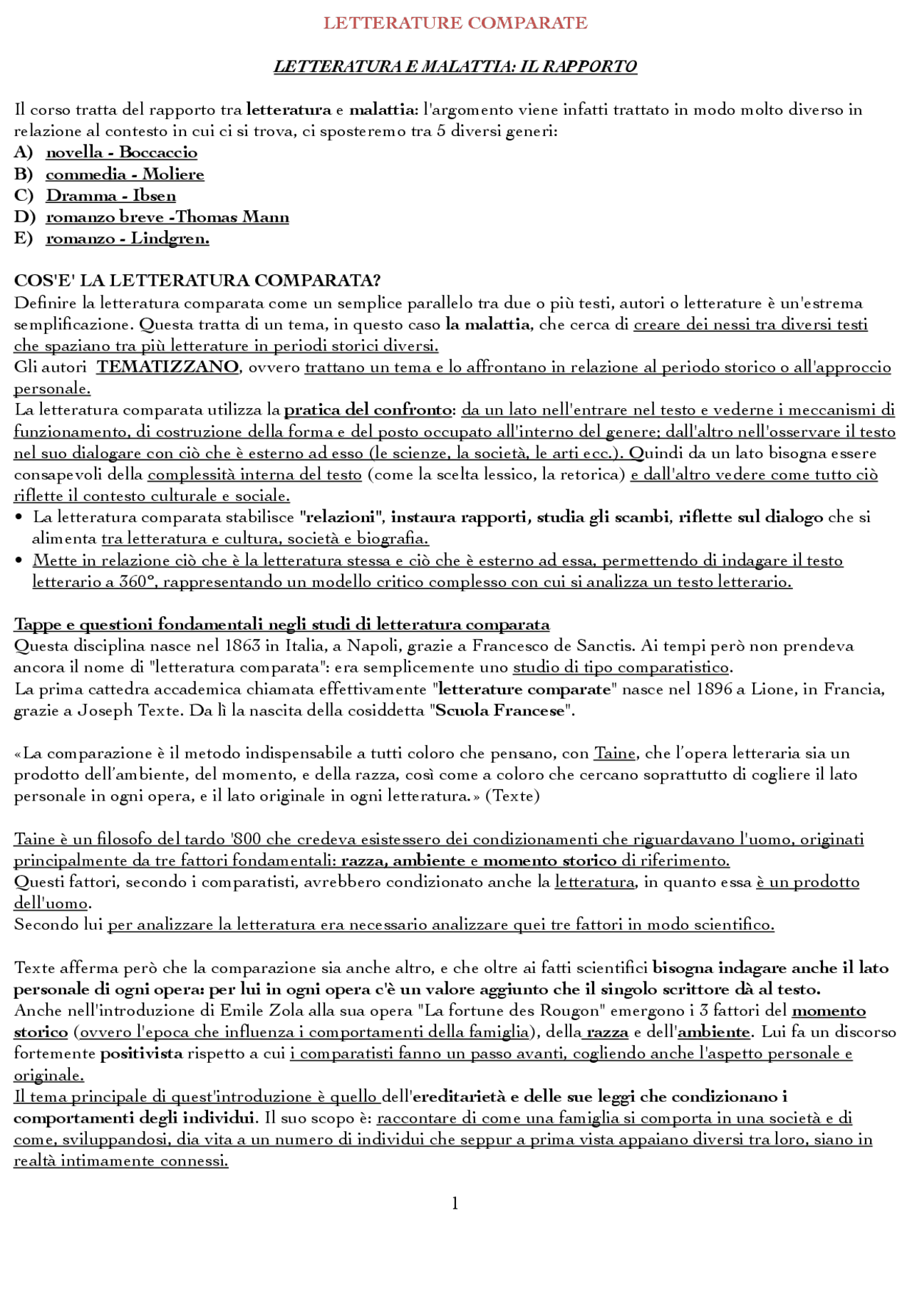 Esame Completo Letterature Comparate Docsity