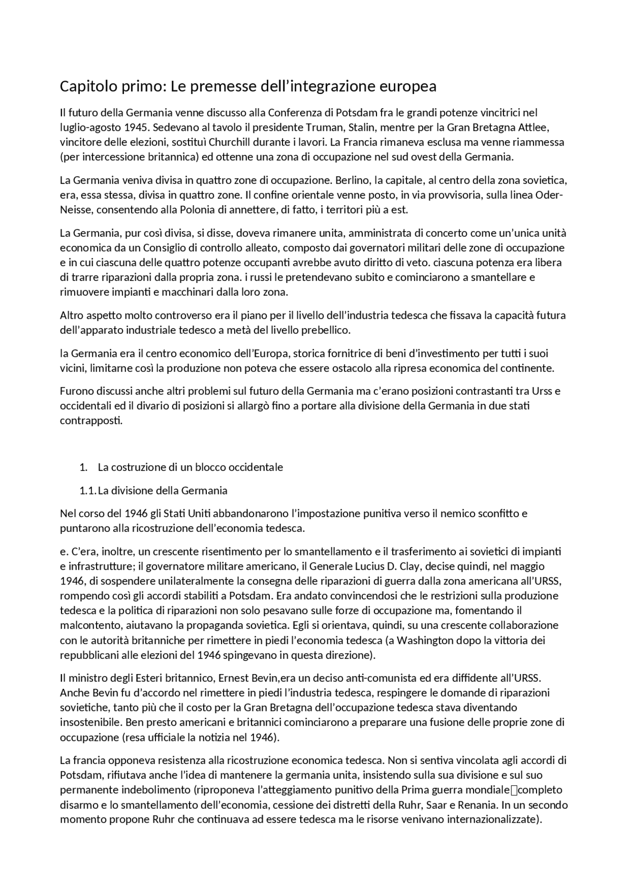Riassunto Primo Capitolo Docsity