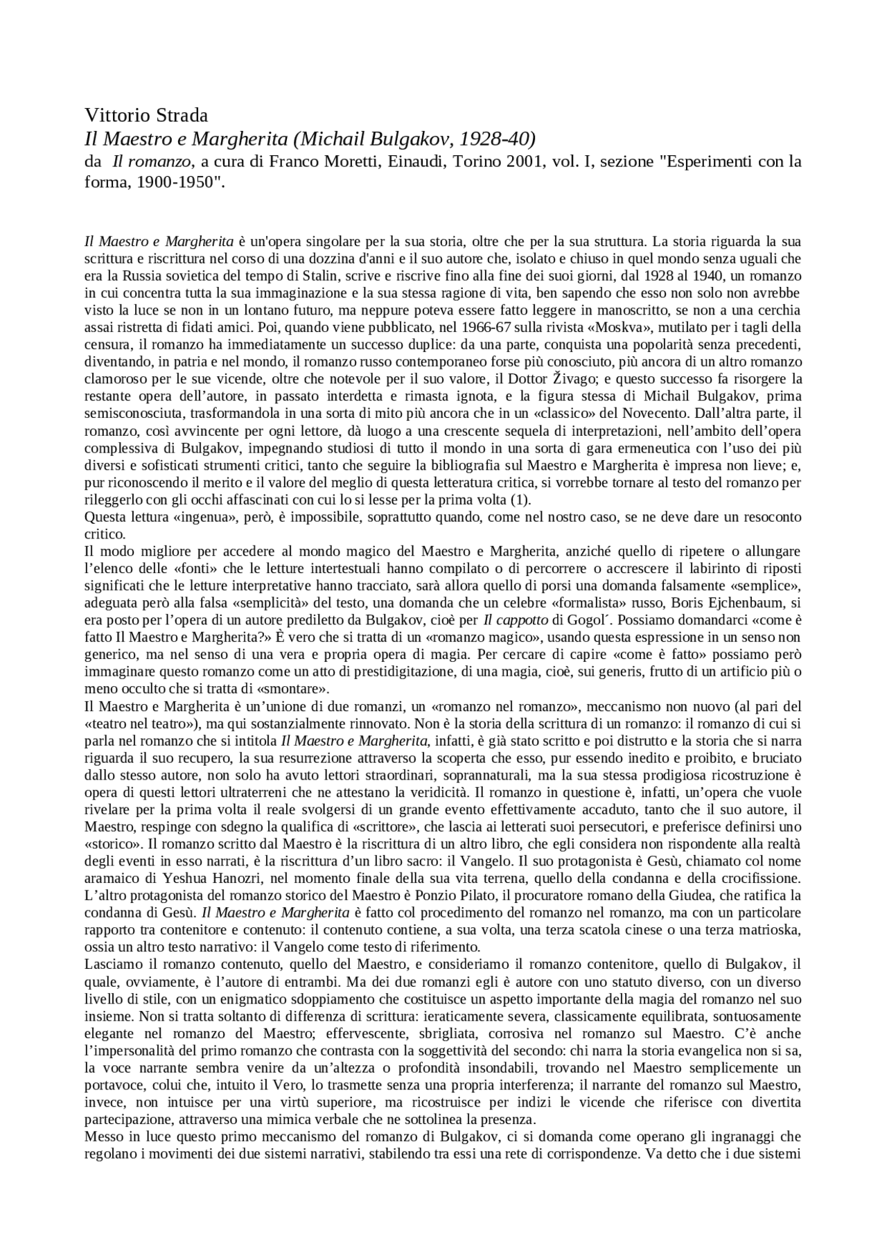 Vittorio Strada Bulgakov Docsity