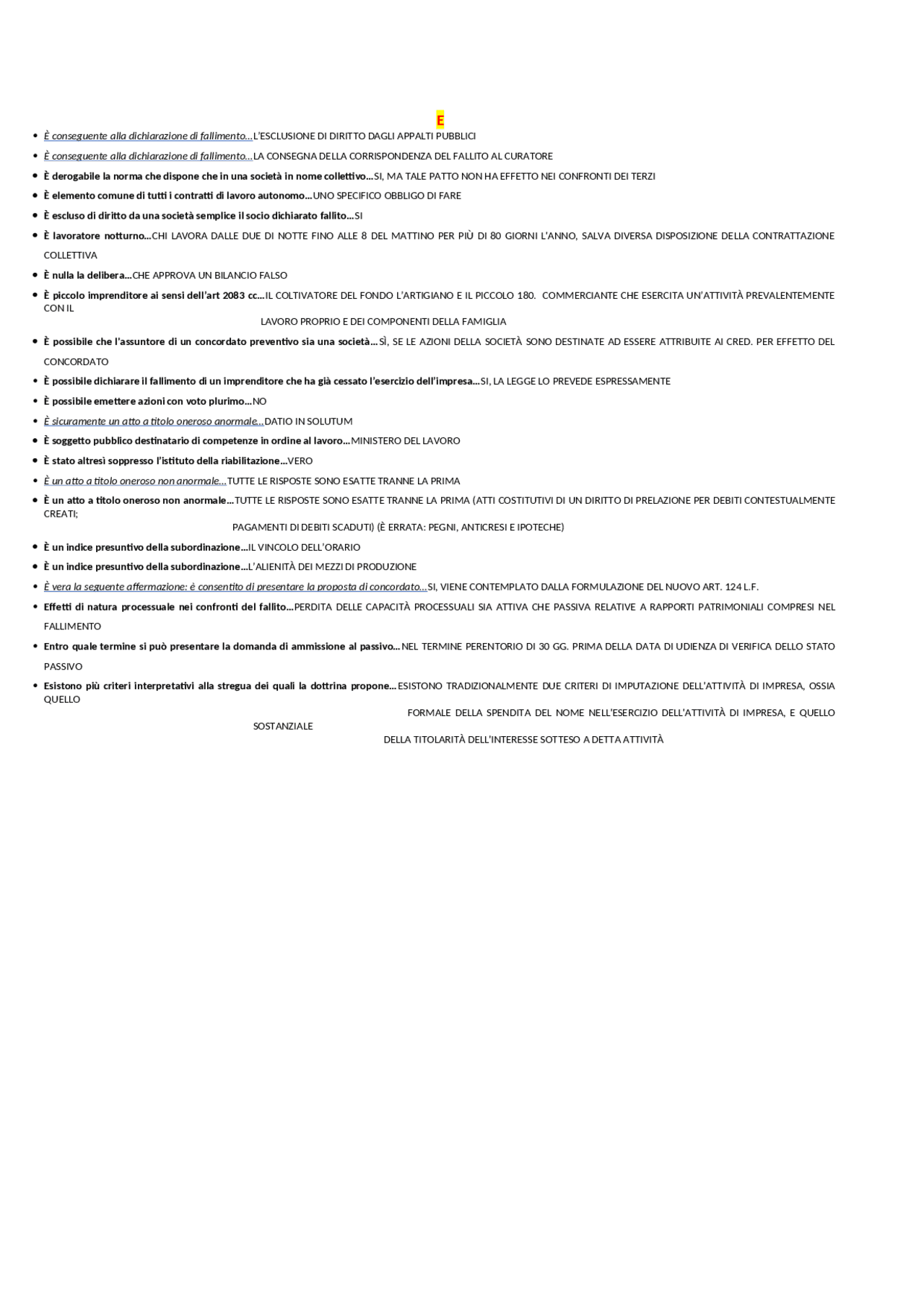 Test Diritto Fallimentare 2021 Docsity