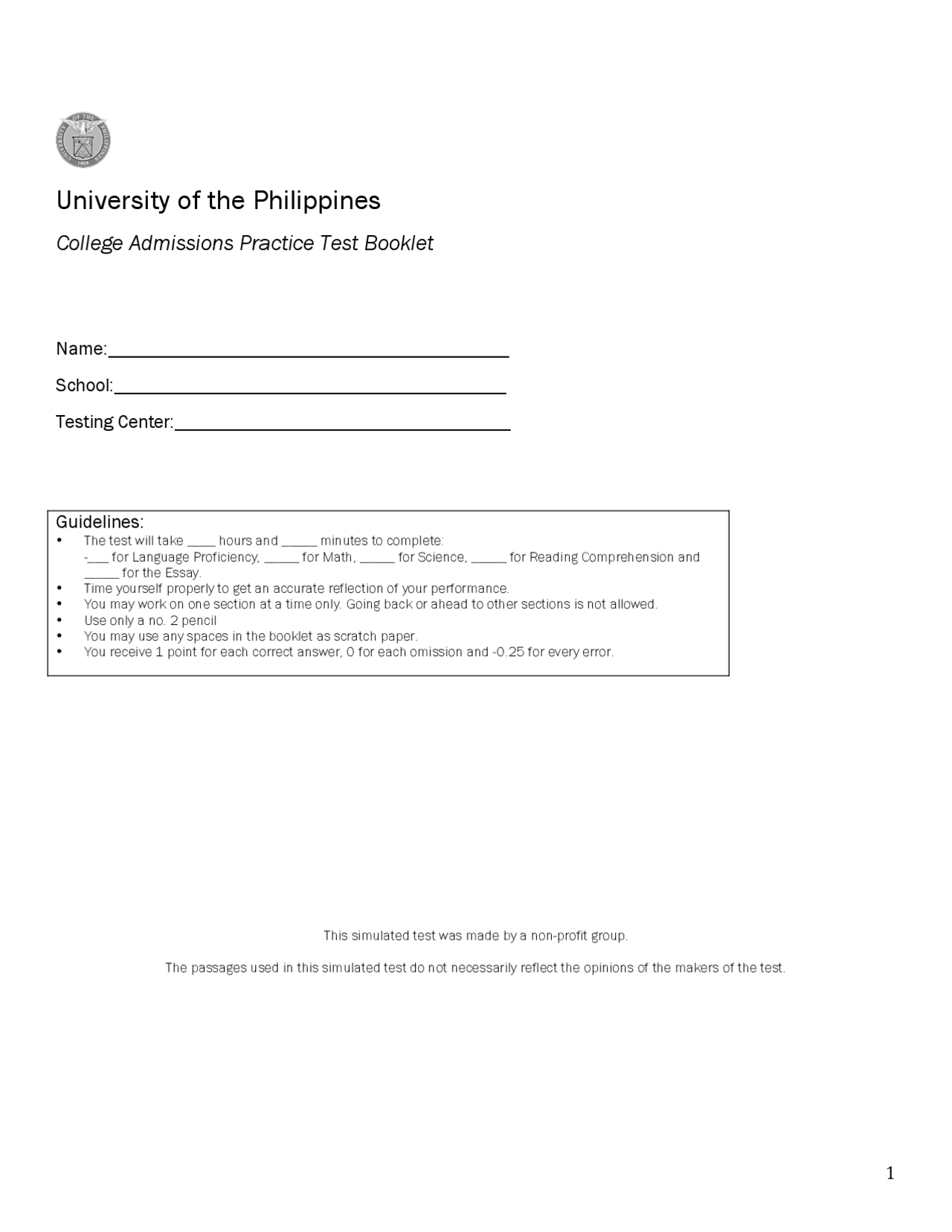 UPCAT Reviewer for all | Exams English | Docsity