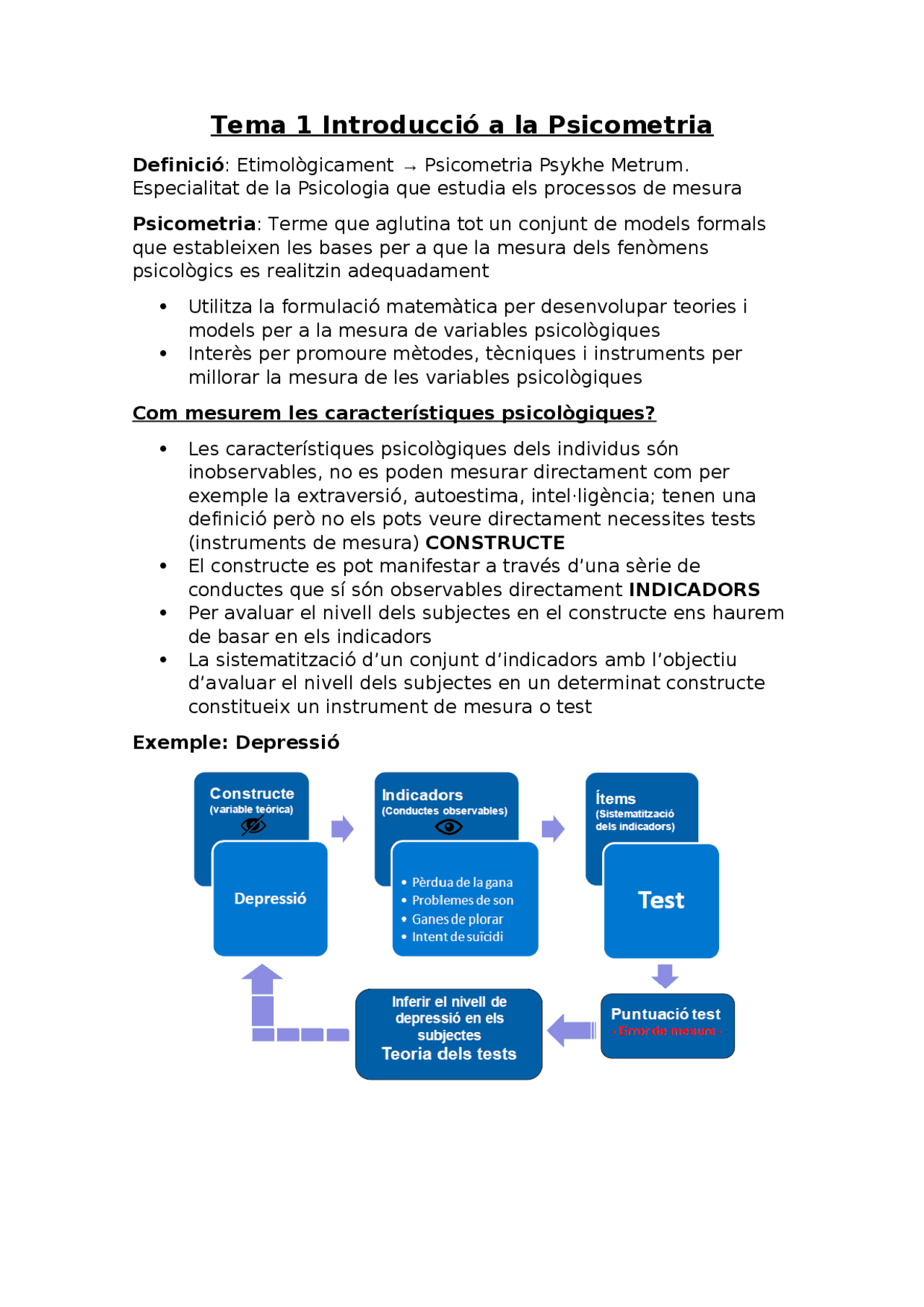 Tema 1 IntroducciÓ A La Psicometria I Teoria Dels Tests Docsity
