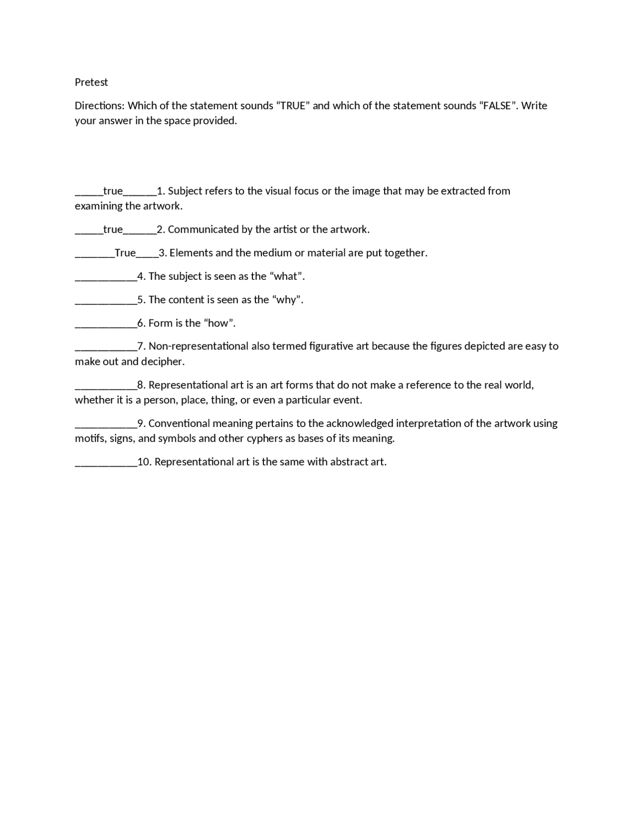 Art Appreciation Pretest Assignments Art Docsity