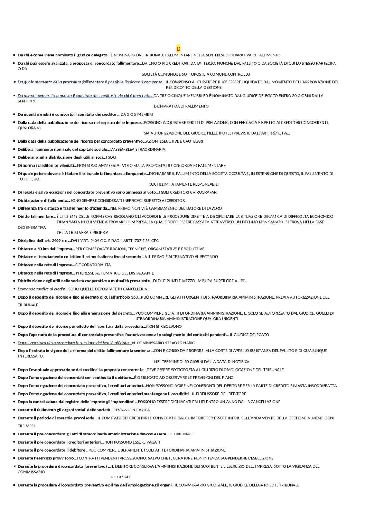 Test Diritto Fallimentare 2021 Docsity
