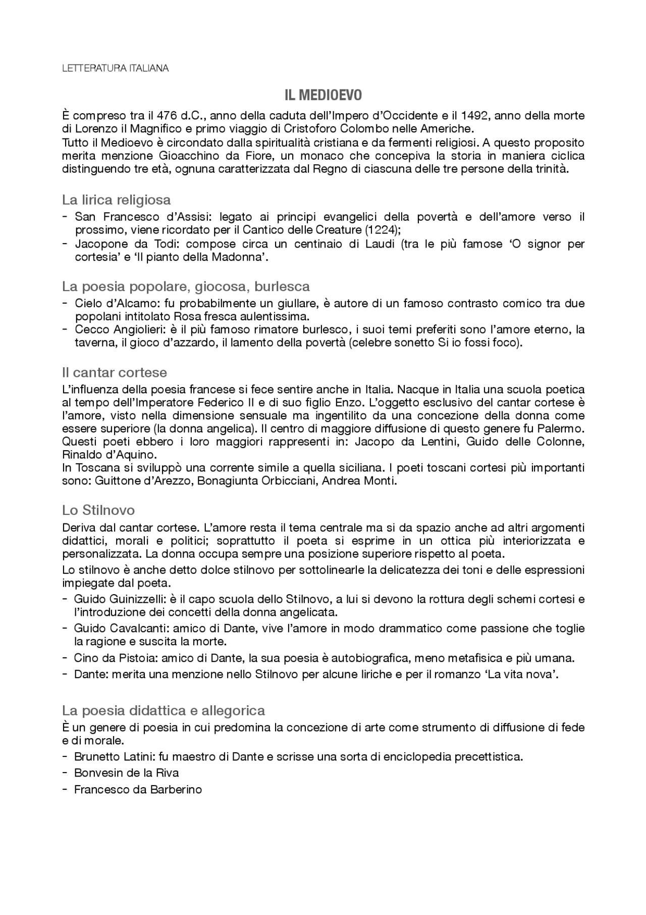 Riassunto Di Letteratura Docsity