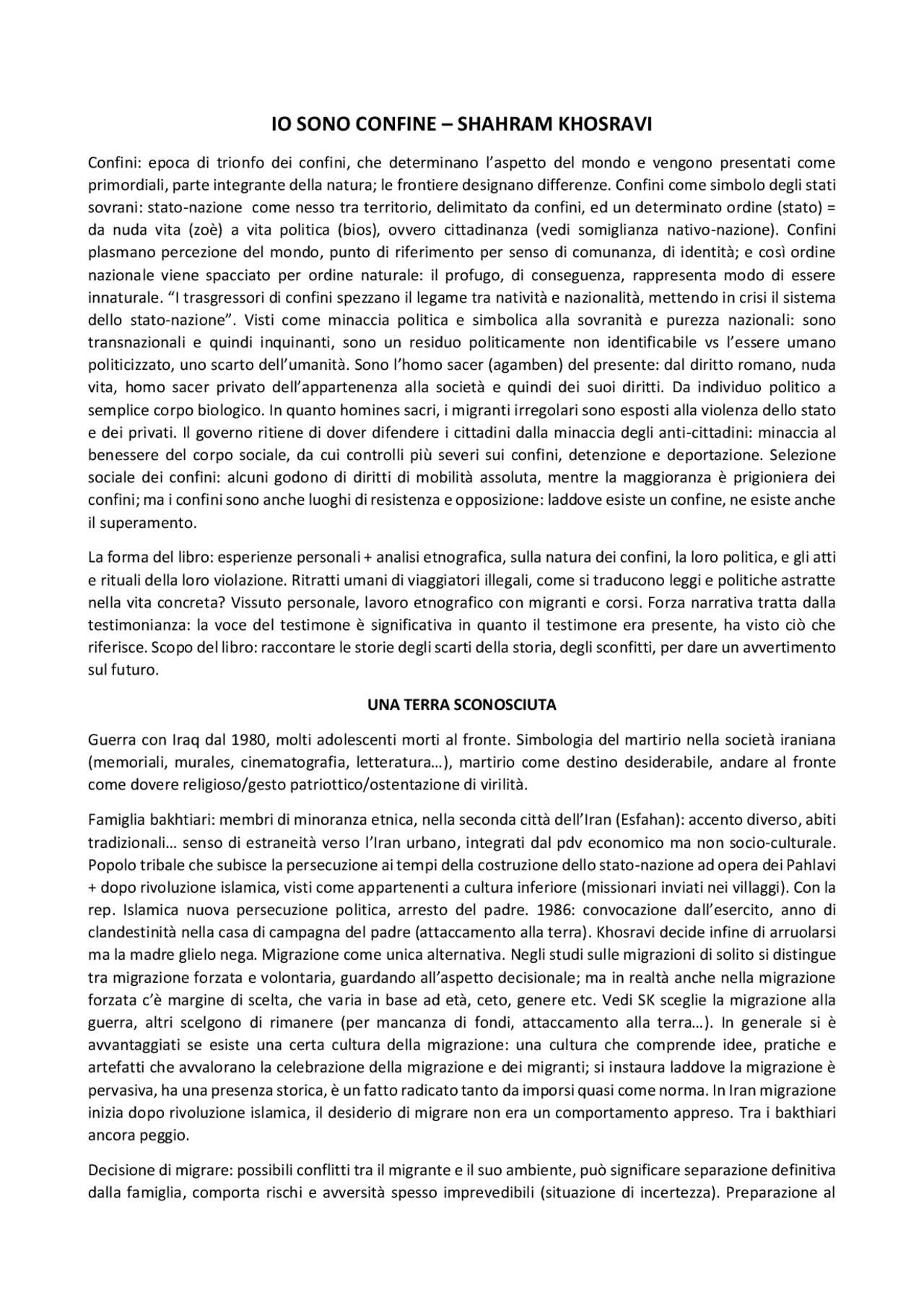 Riassunto Io Sono Confine Shahram Khosravi Docsity
