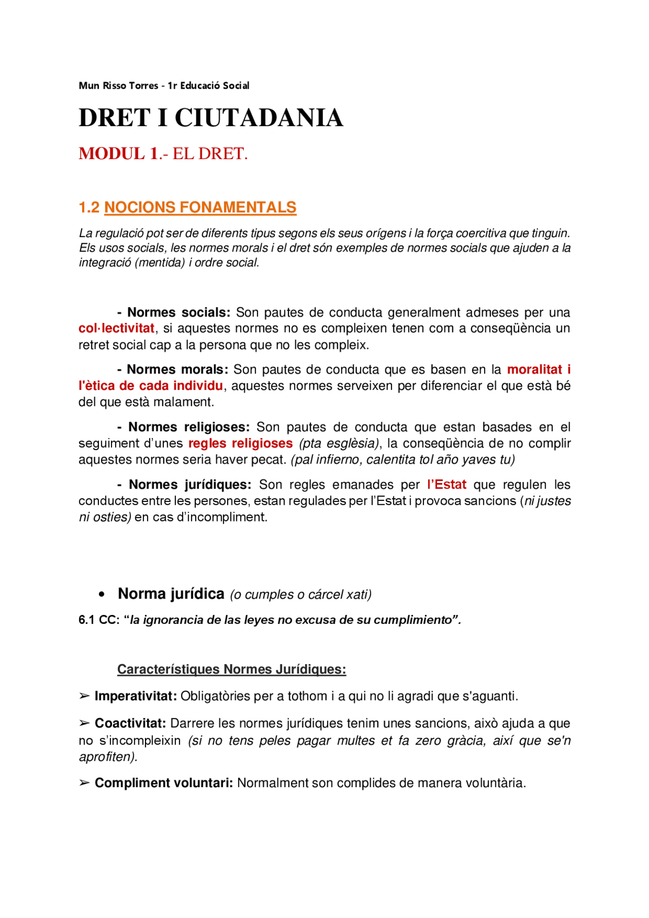 Dret I Ciutadania Modul 1 El Dret Docsity