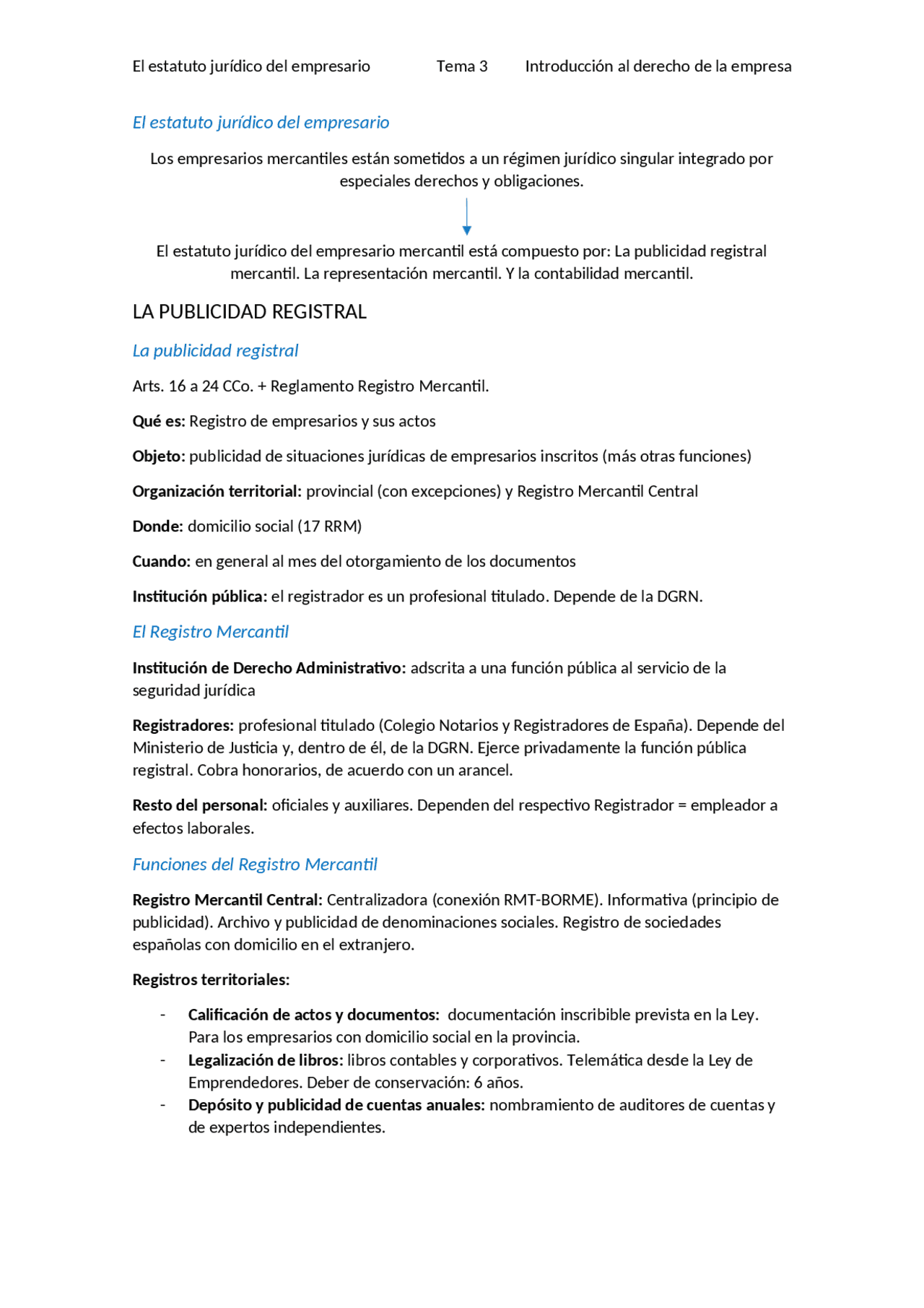 Tema 3 Estatuto jurídico del empresario - Docsity