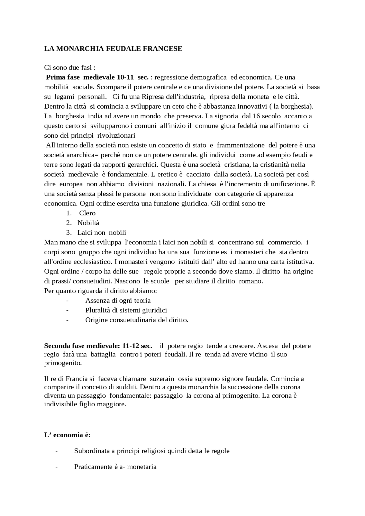 Monarchia feudale francese riassunto - Docsity