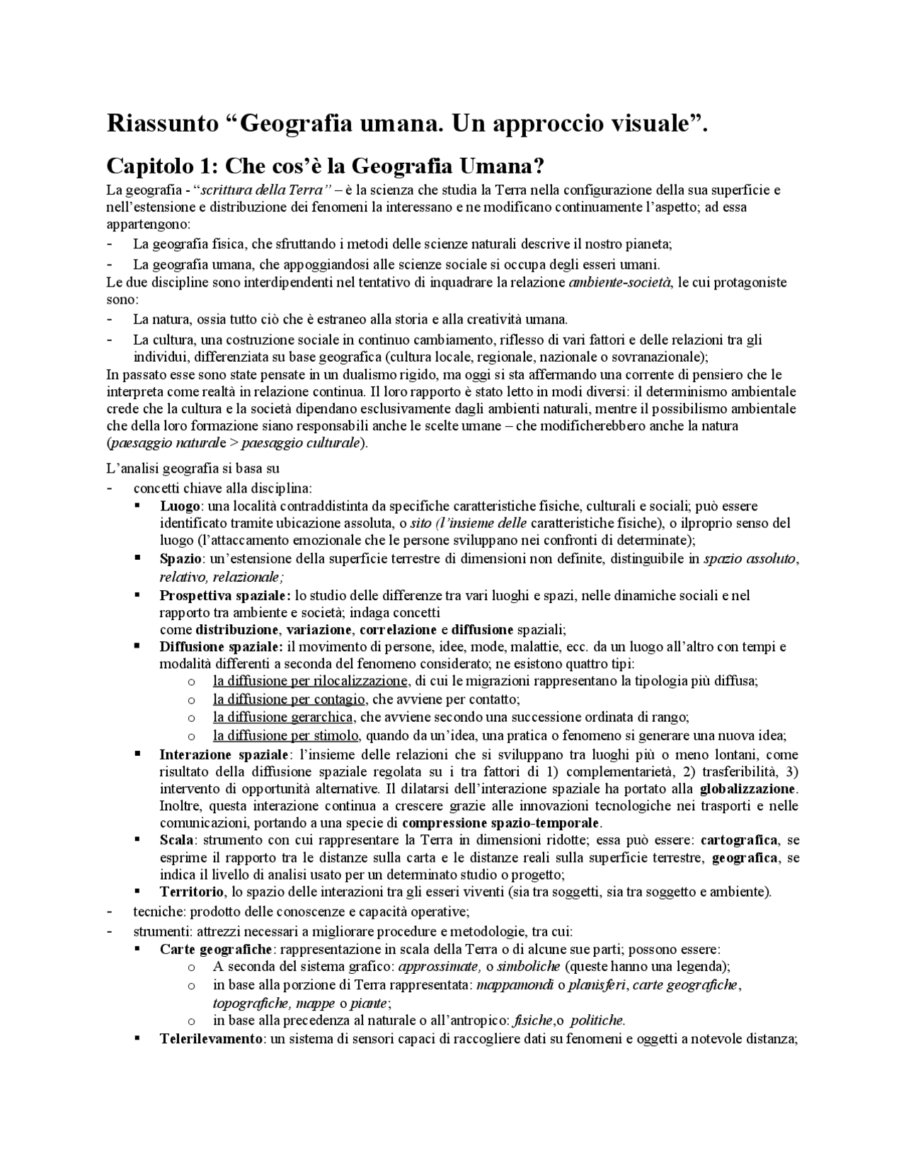Riassunto Geografia Umana Un Approccio Visuale Docsity