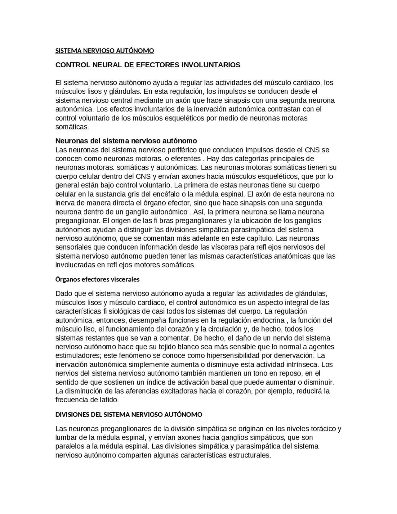 Sistema Nervioso Autonomo Resúmenes De Psicología Docsity