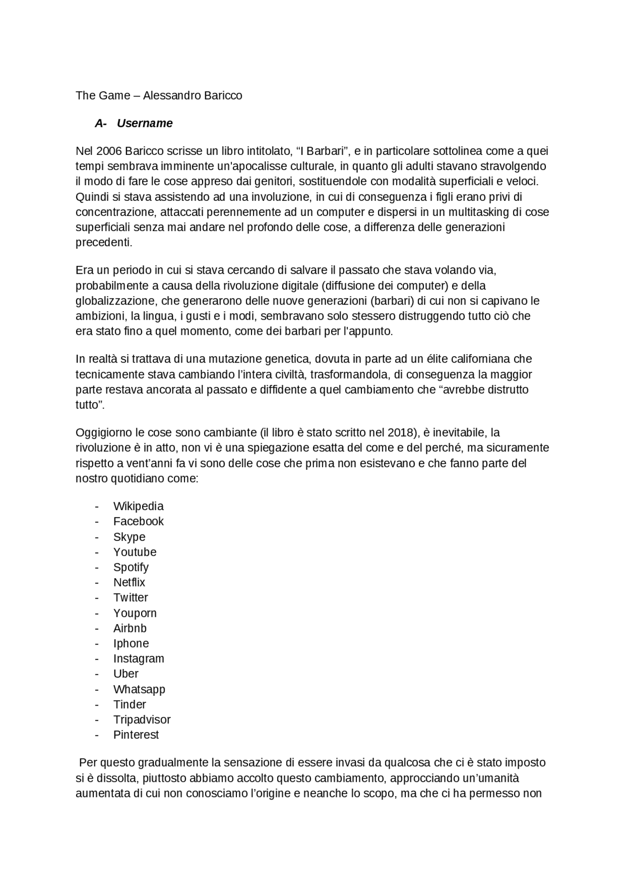 The Game Riassunto Sintesi Del Corso Di Letteratura Docsity