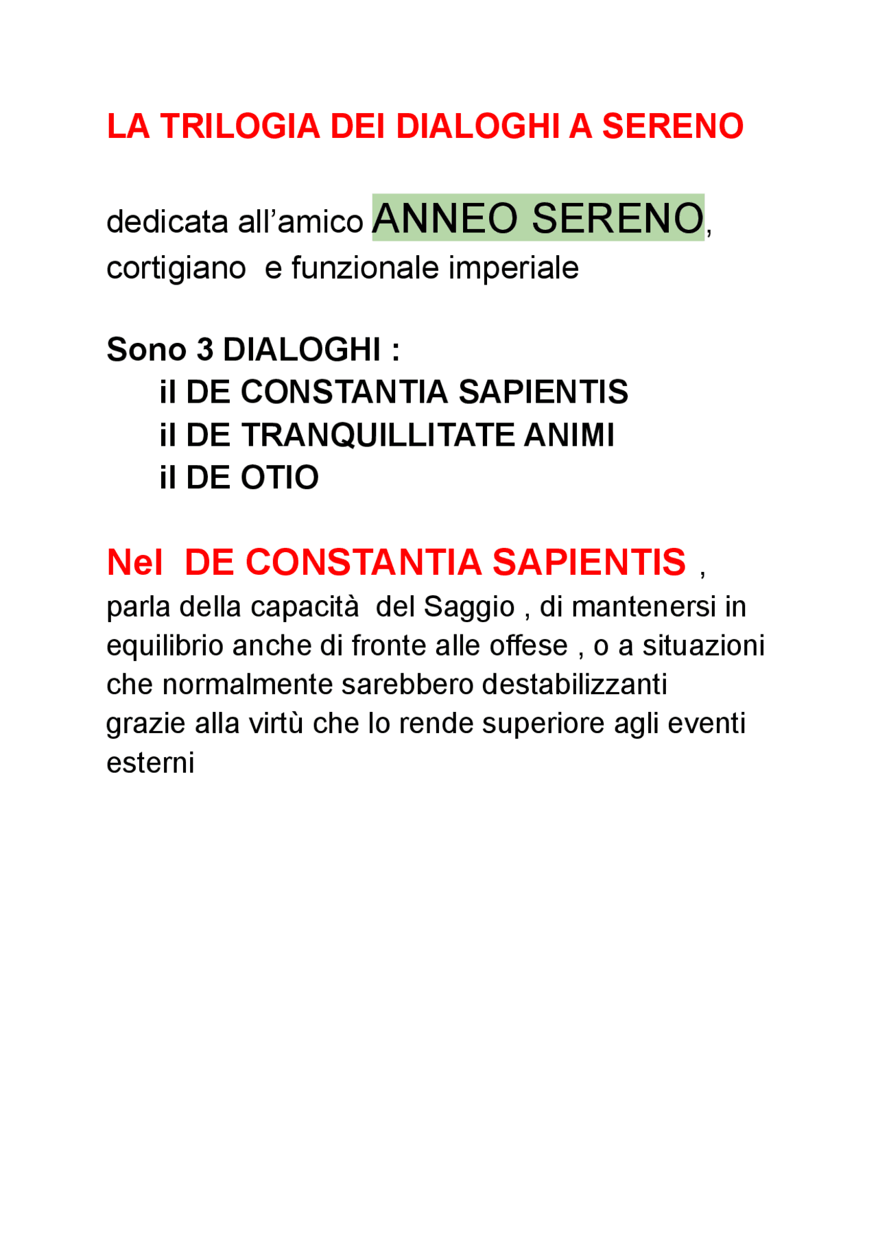 Appunti di latino , Seneca-LA TRILOGIA DEI DIALOGHI A SERENO+i Trattati ...
