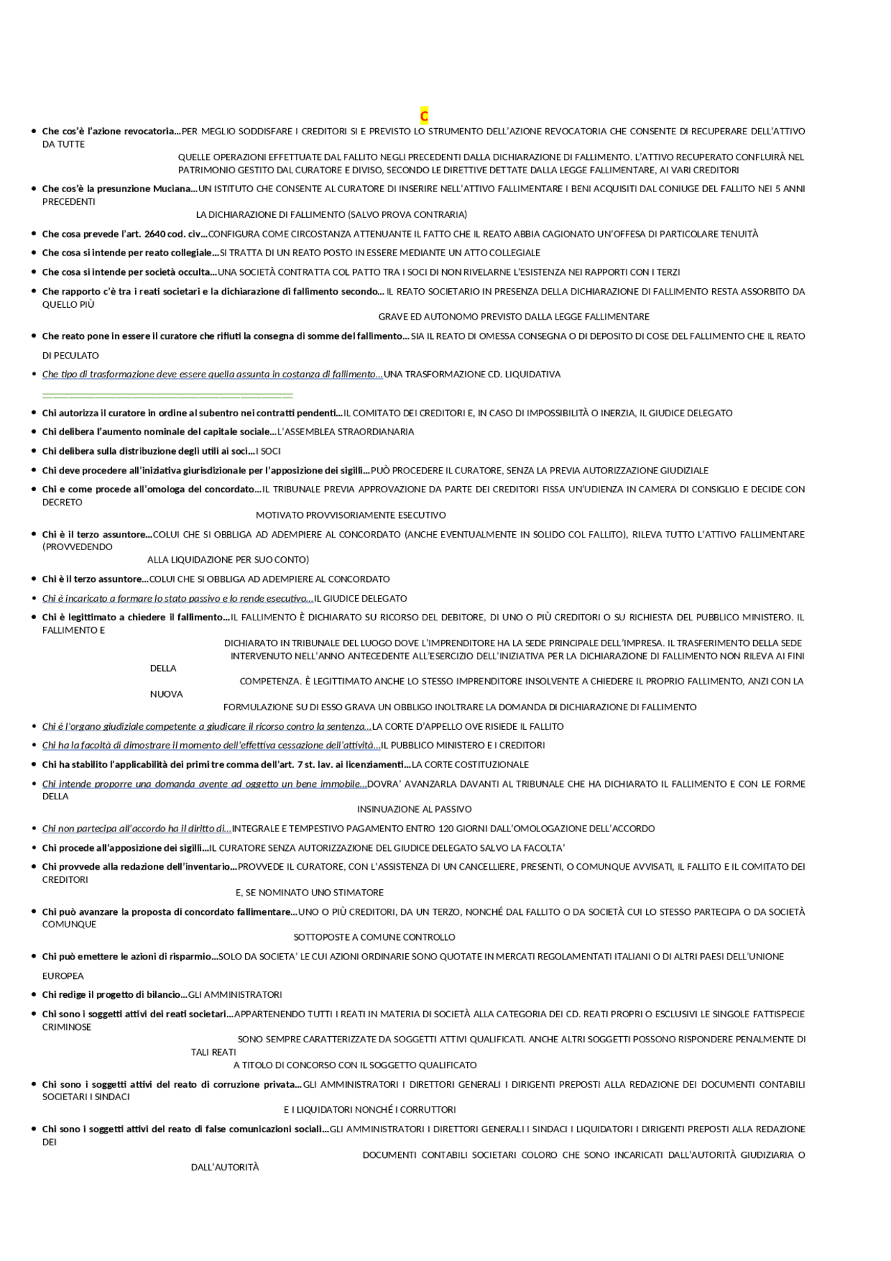 Test Diritto Fallimentare 2021 Docsity