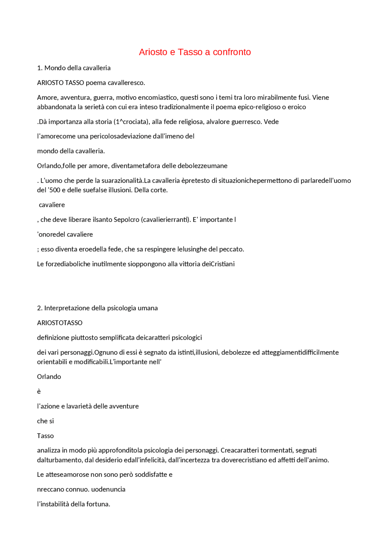 Ariosto E Tasso A Confronto Docsity