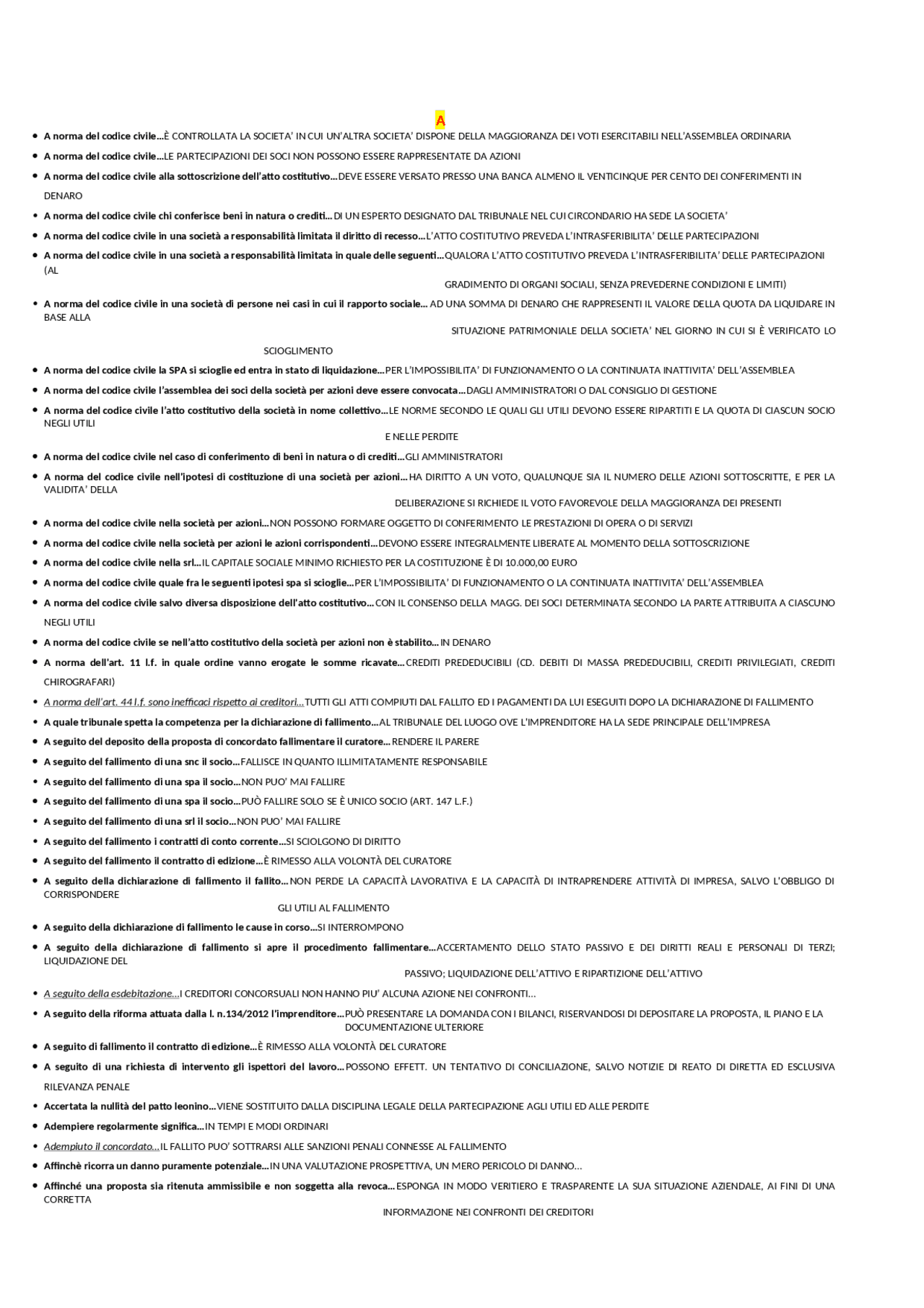 Test Diritto Fallimentare Completo Unipegaso 2021 Docsity