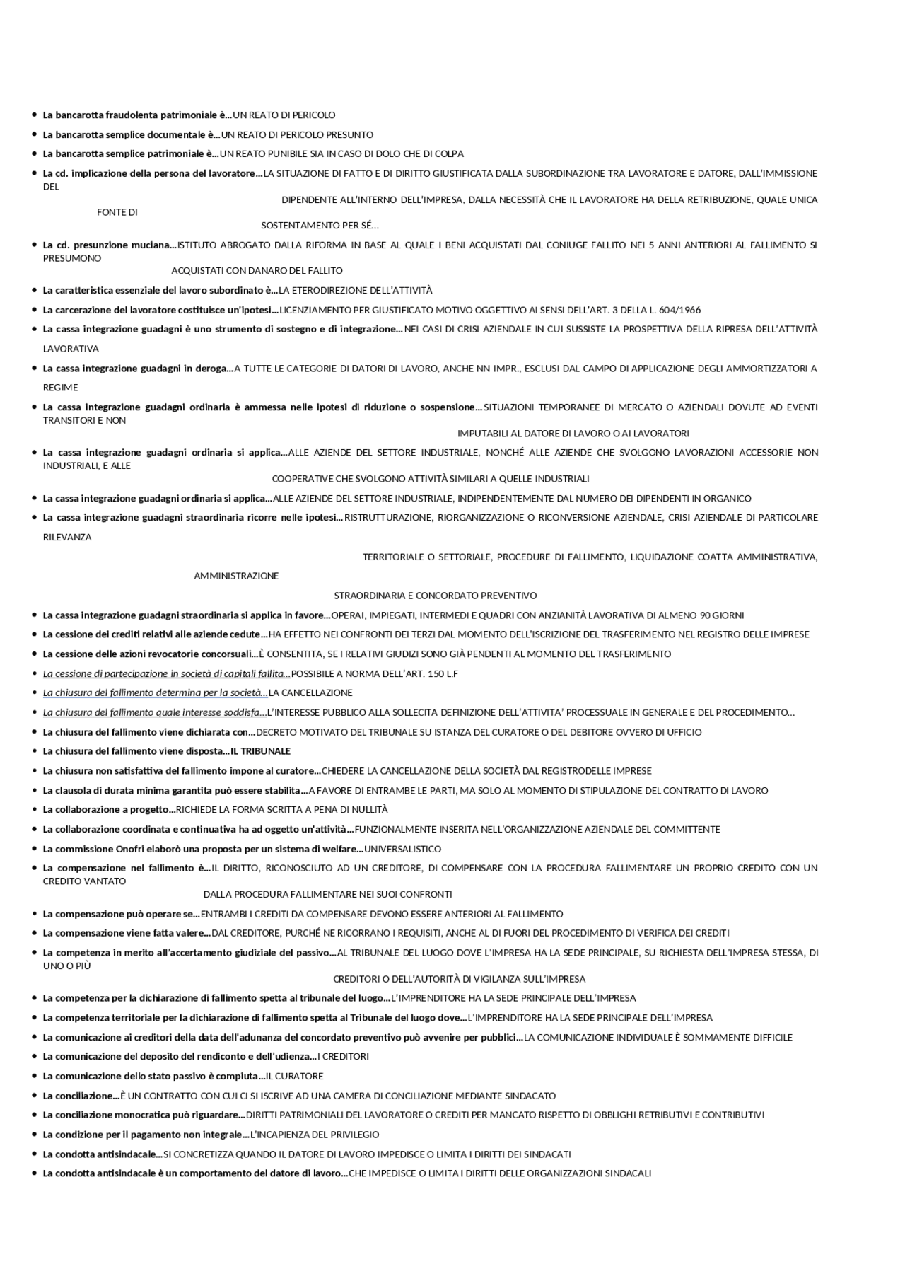 Test Diritto Fallimentare 2021 Docsity