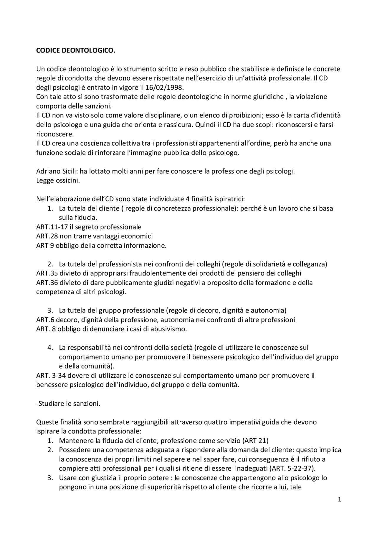 Appunti Codice Deontologico Psicologi Docsity