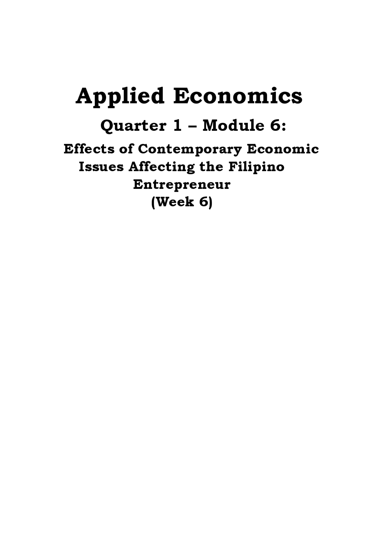 Applied Economics, module for students who took economics as one of ...