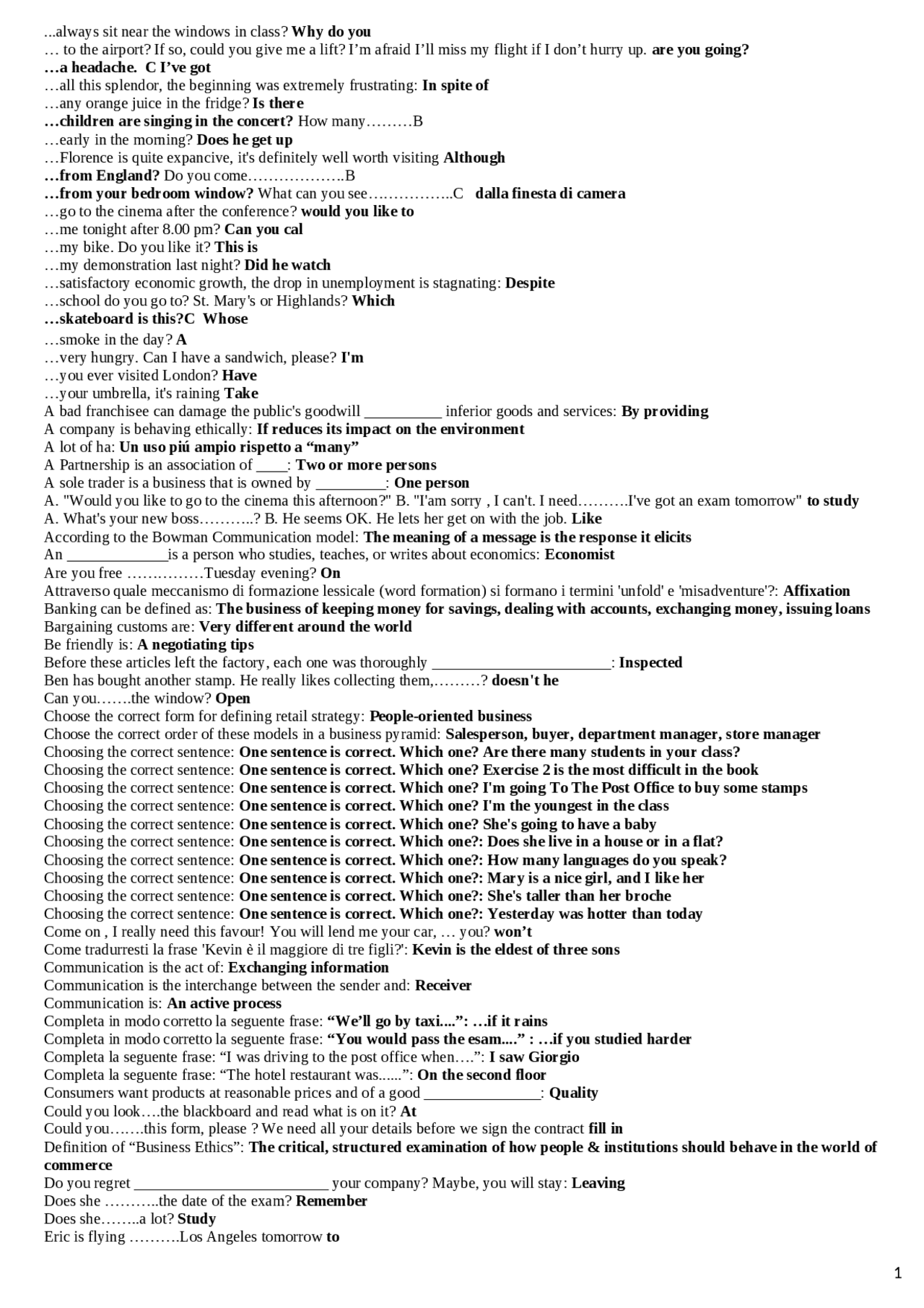 Test Lingua Inglese Unipegaso Docsity