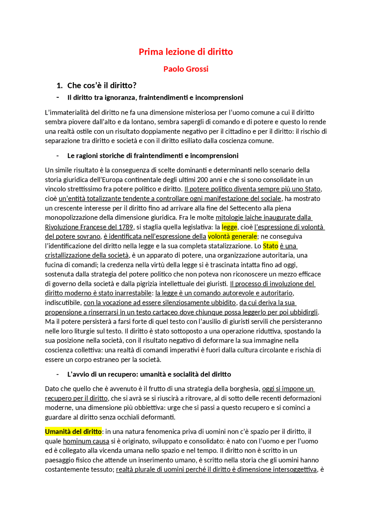 Prima Lezione Di Diritto Docsity