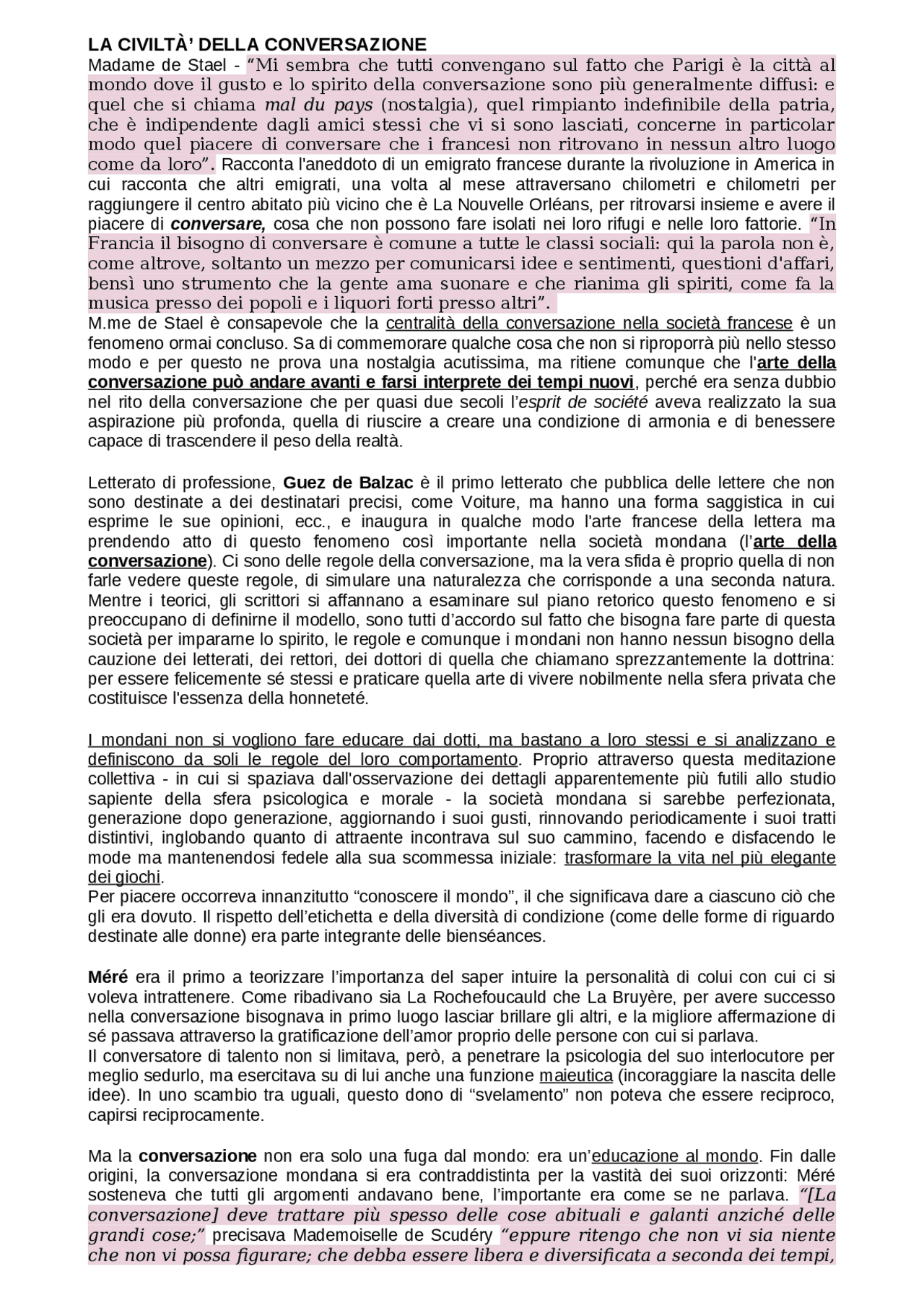 Appunti La Civiltà Della Conversazione Docsity